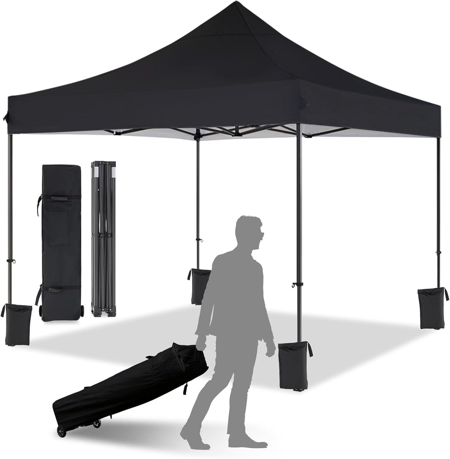 10in x10in Canopy Tent with Wheeled Bag, Commercial Portable Pop Up Tent, Easy Set Up, 4 Stakes ...