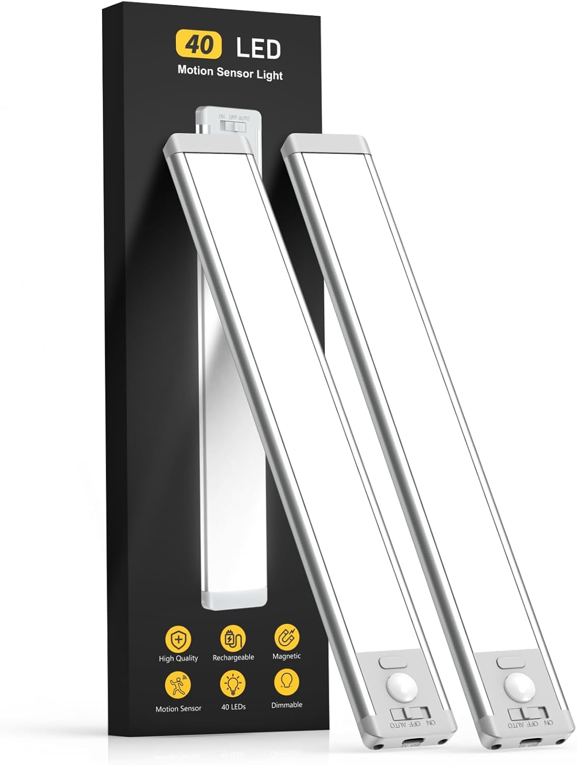 10inch Under Cabinet Lighting, 2 Pack Rechargeable Motion Sensor Light ...