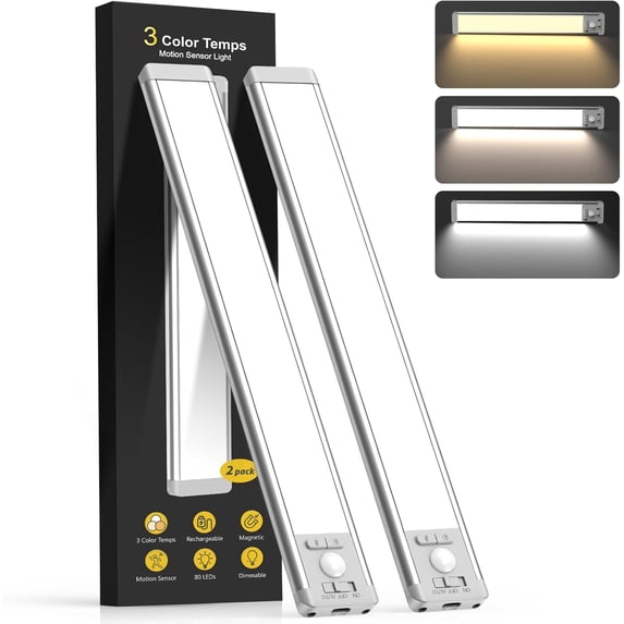 10inch Under Cabinet Lighting with 3 Color Temps, 2 Motion Sensor Light ...