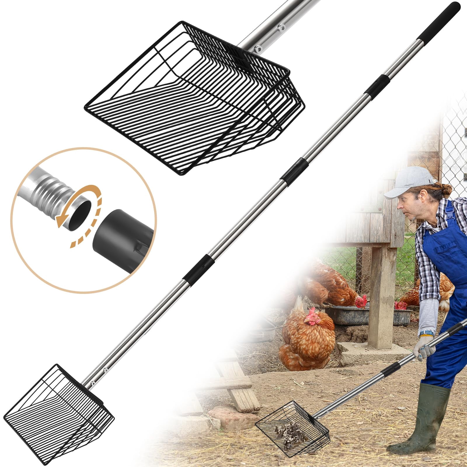 10inch Large Metal Chicken IRF13 Poop Scooper, 24 68" Long Chicken Coop ...
