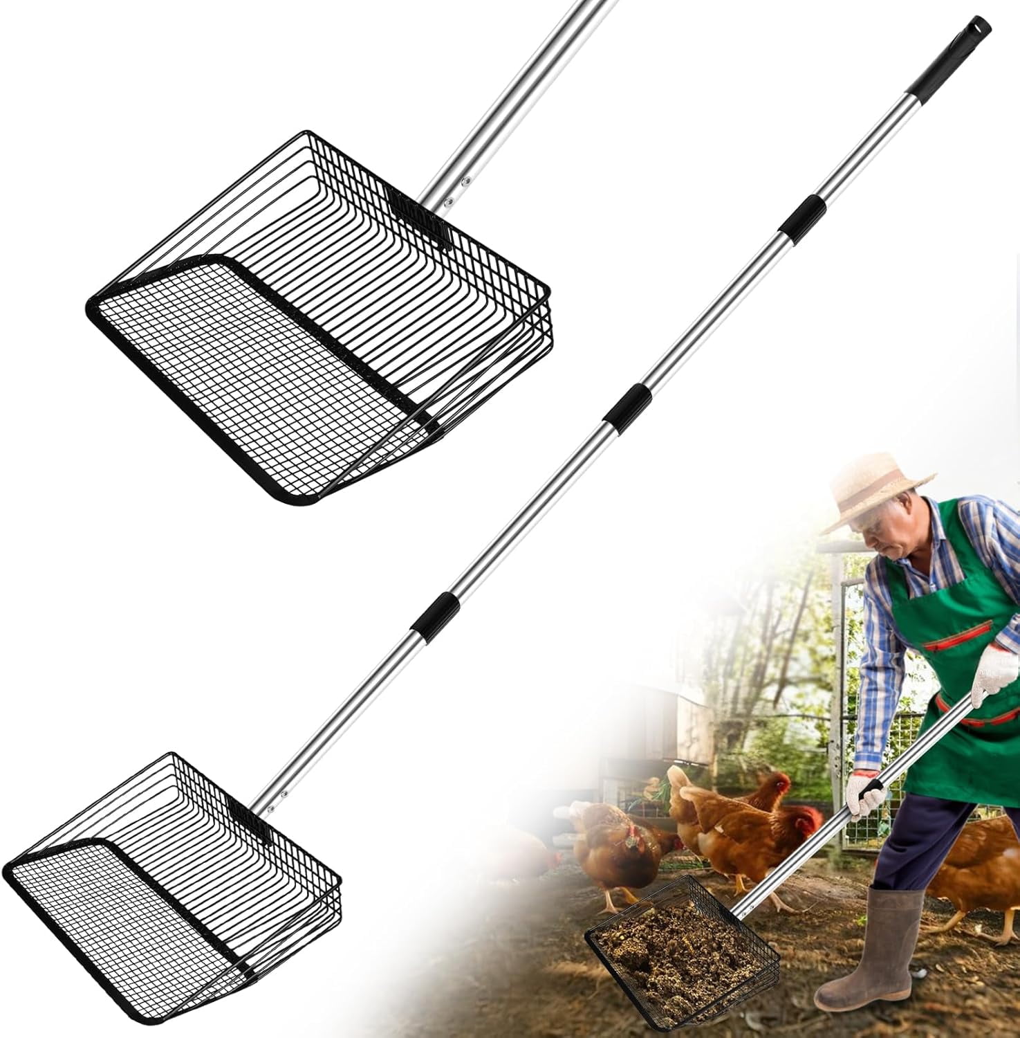 10inch Large Metal Chicken Poop Scooper & Chicken Coop Scoop, 3-Level ...