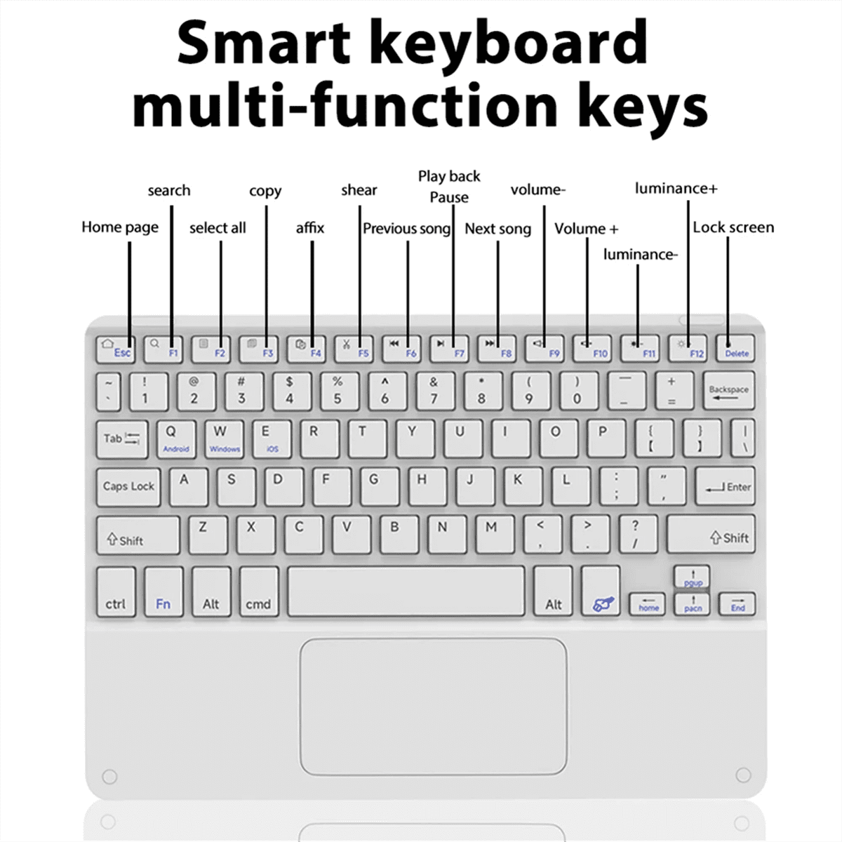 10inches Touchpad Bluetooth Keyboard Compatible with , IPadOS, Android ...