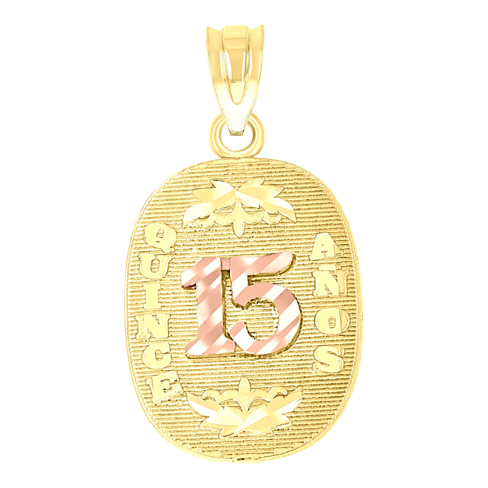 10k 10Kt Two-tone Gold Diamond-Cut Womens 15 Anos Quinceanera Charm ...