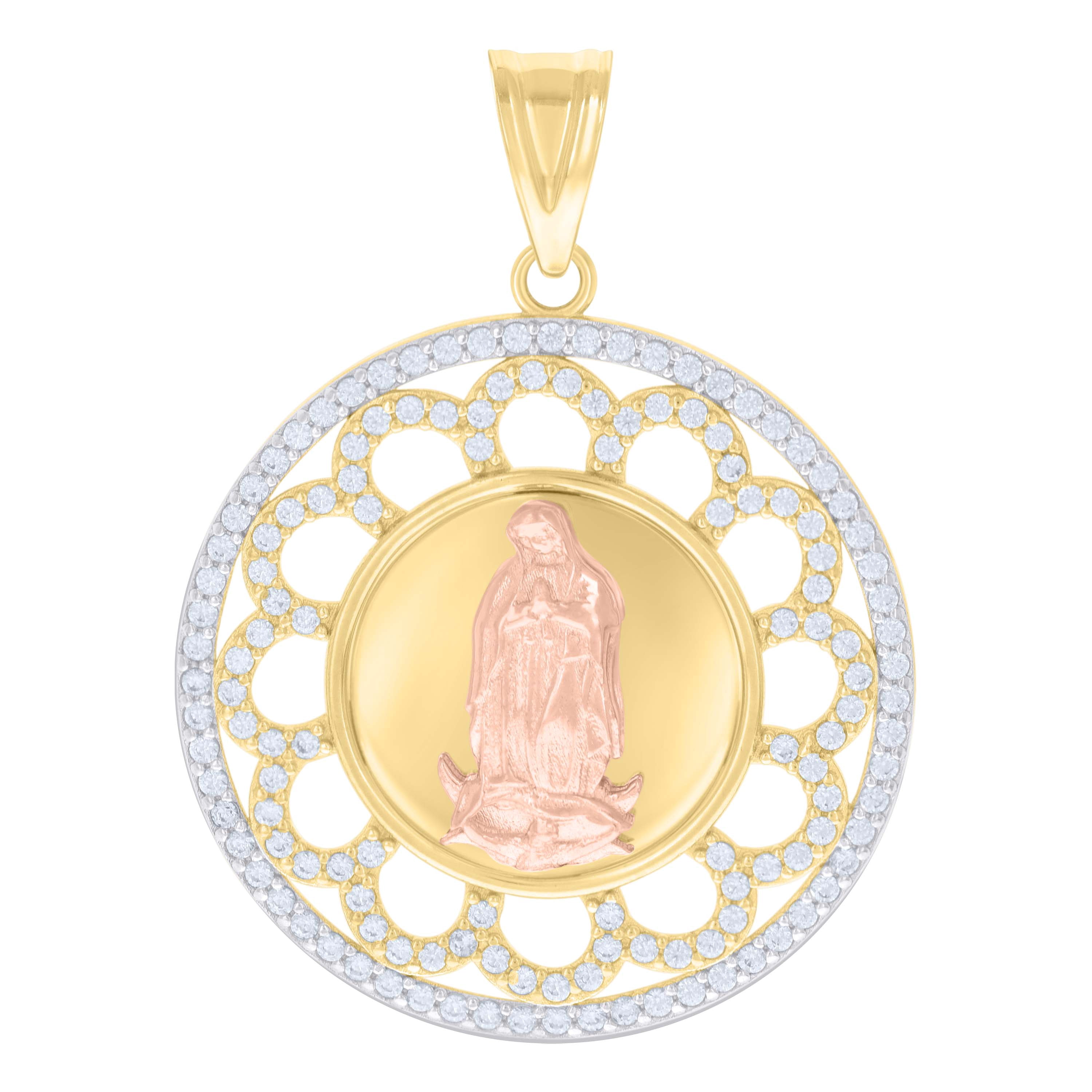 10k 10kt Tri-Color Gold Womens Cubic-Zirconia Guadalupe Religious Charm ...