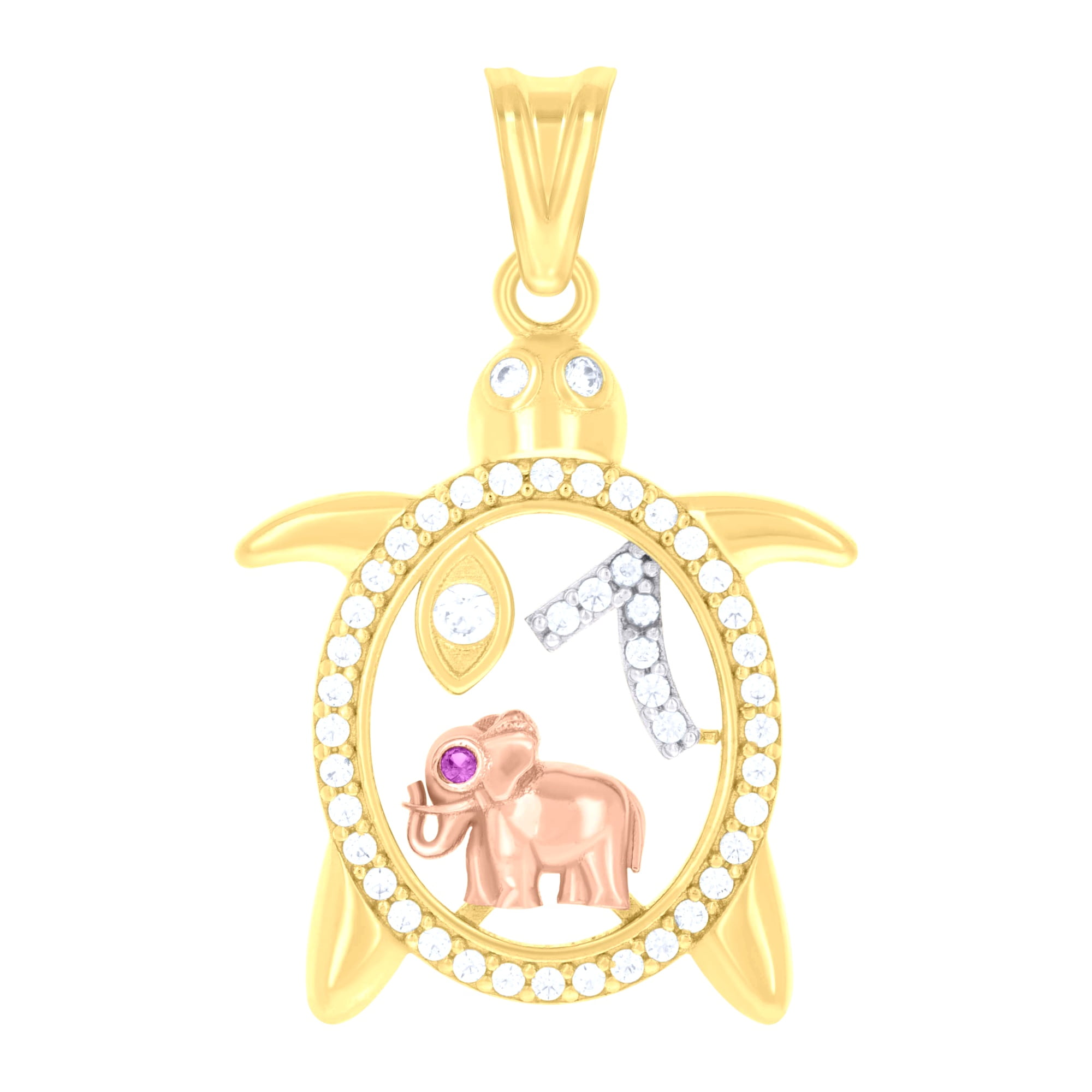 10k 10kt Tri-Color Gold Womens Cubic-Zirconia Turtle Elephant Evil Eye ...
