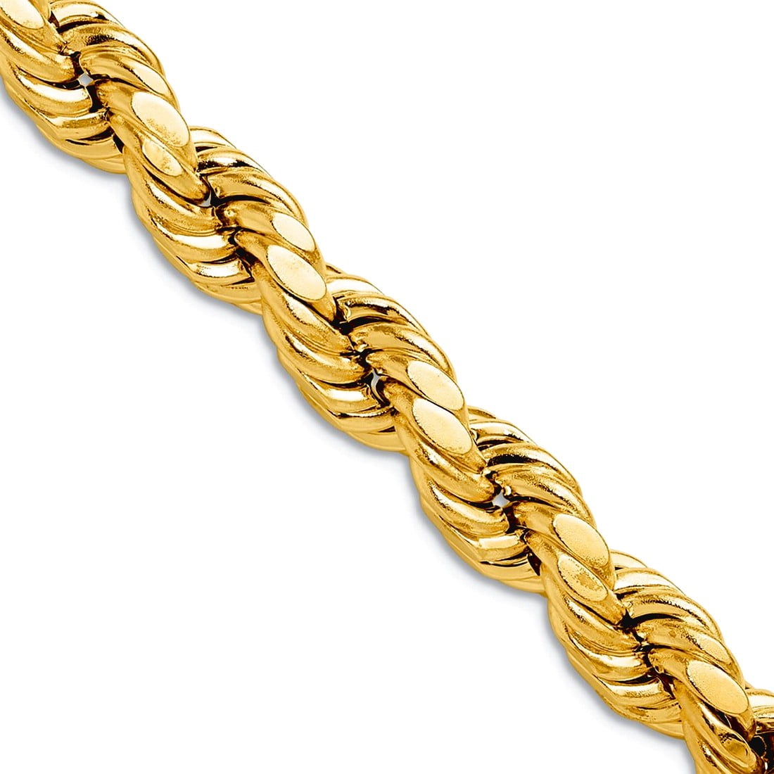 10k Yellow Gold 8.0mm Semi solid Sparkle Cut Rope Chain Necklace 22 ...