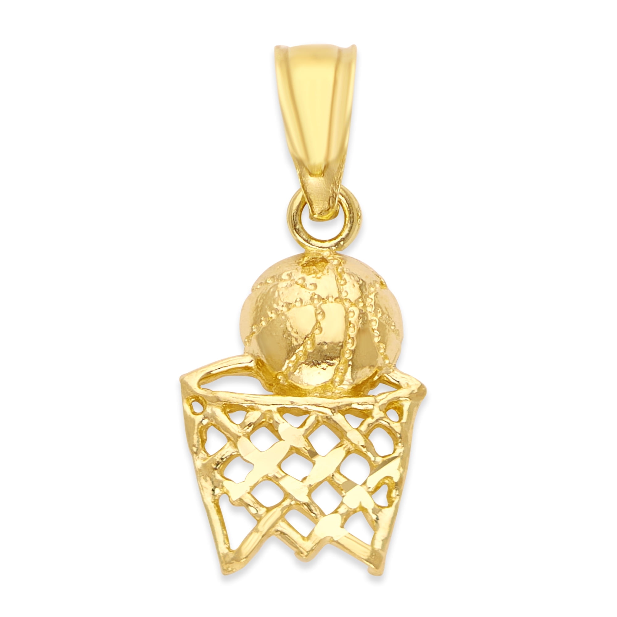 Golden Fire Solid 10k Gold Basketball Hoop Pendant - Sports Jewelry ...
