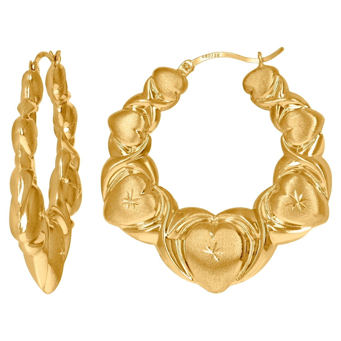 10k Gold Dc Brushed Womens Xo Hugs & Kisses 46.9mm Hinged Hoops-Hugs ...