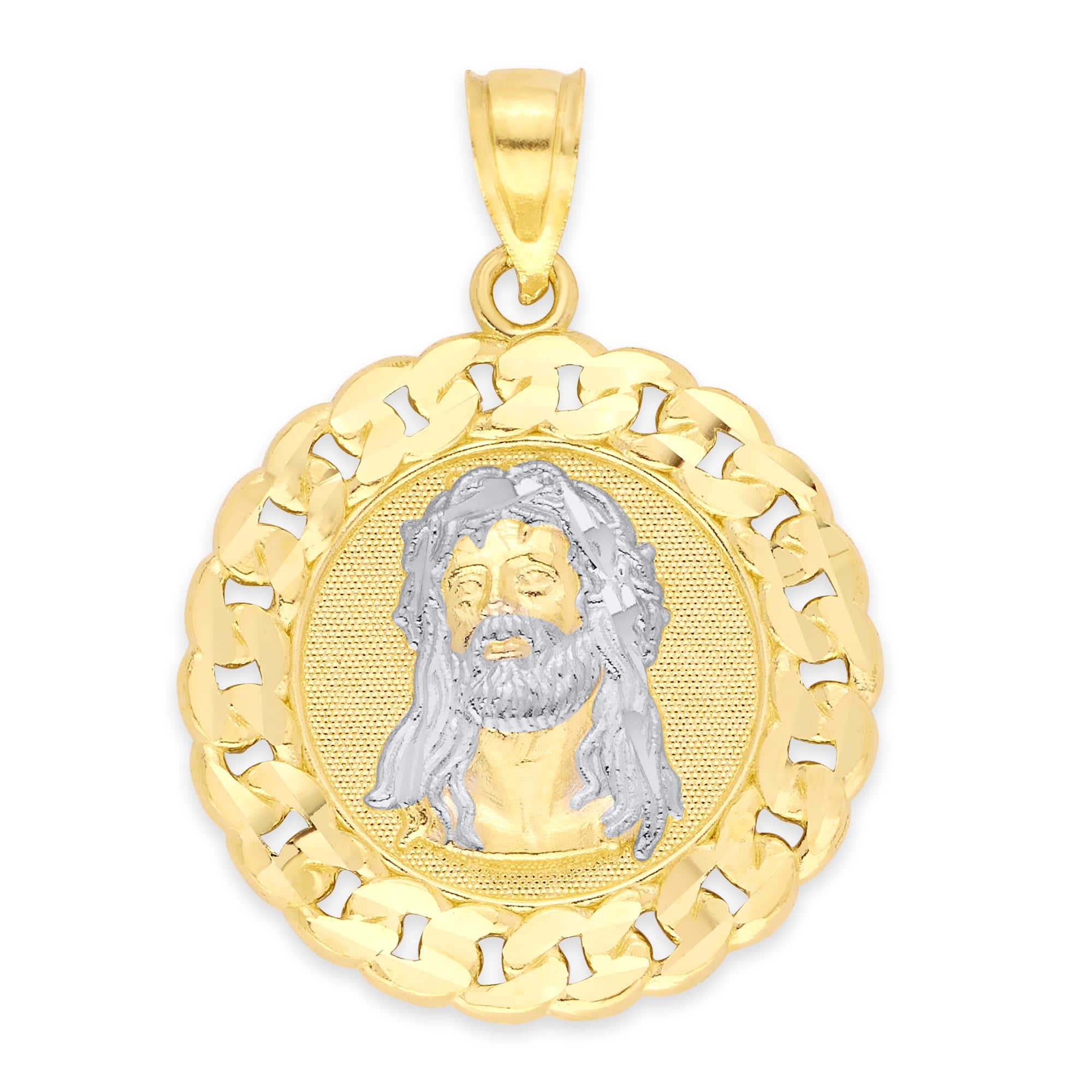 10k Solid Gold Jesus Pendant Chain Medallion, Unisex Religious Jewelry ...