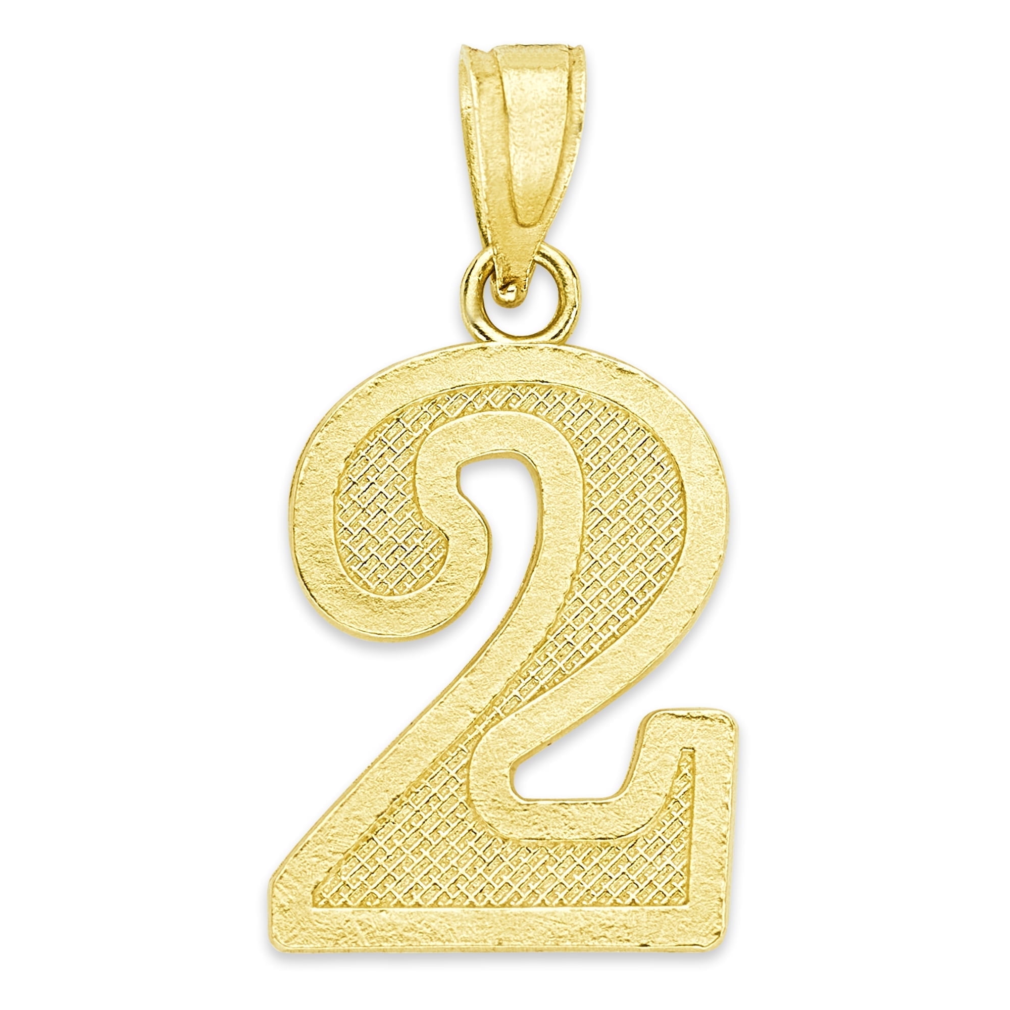 Solid Yellow 10k Gold Number 2 Pendant - Lucky Number Jewelry Gifts for ...