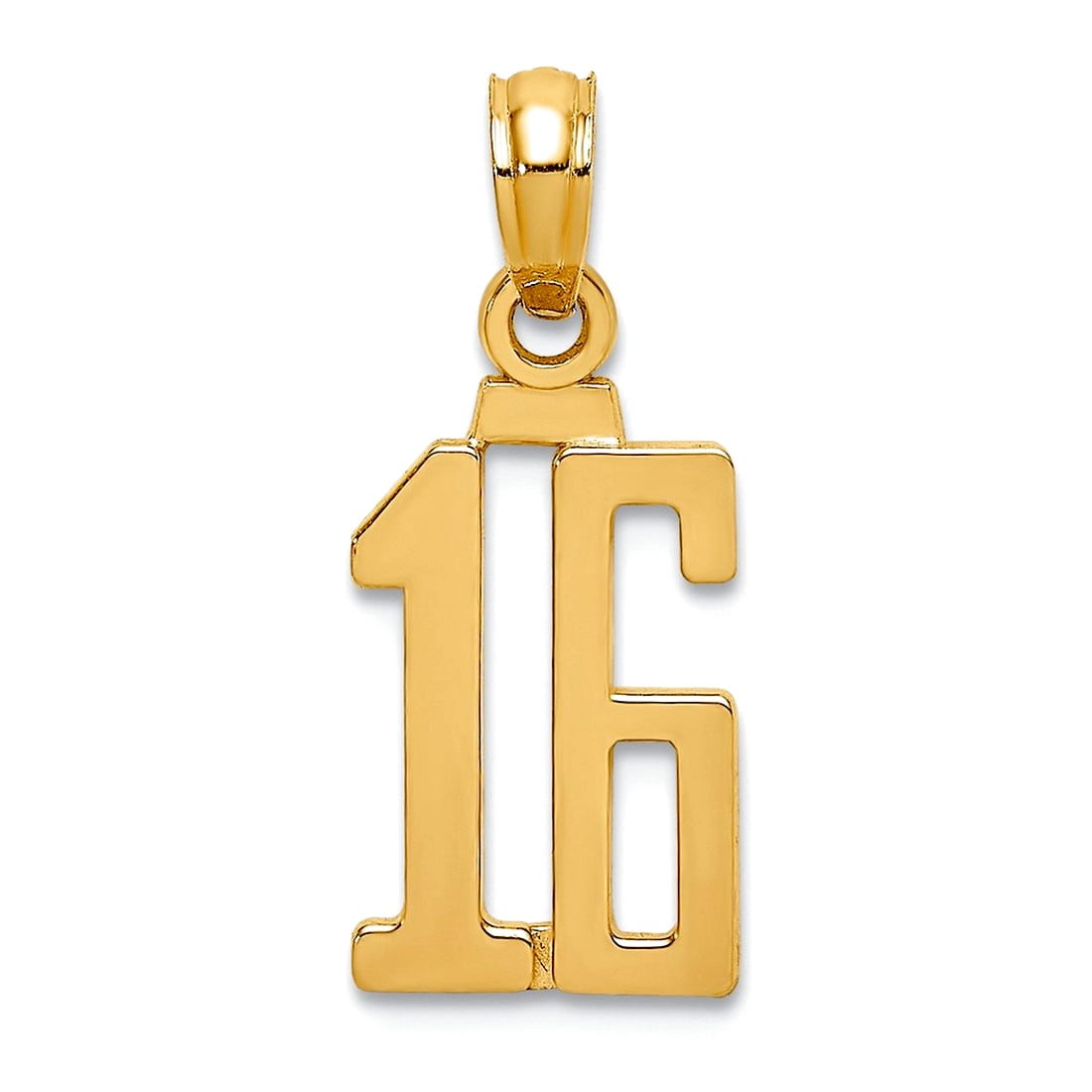 10k Gold Pendant Necklace Sport game Number 16 Block Styl 13.3x8.5mm ...