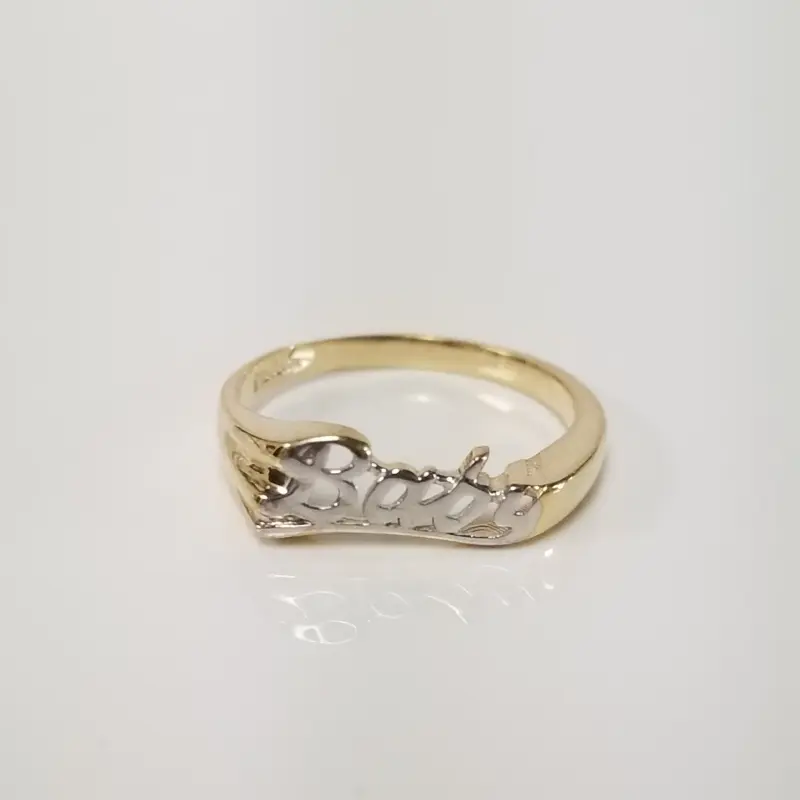 10k Gold Plated silver ring, Baby Ring Spelled Cursive Letters Midi ...