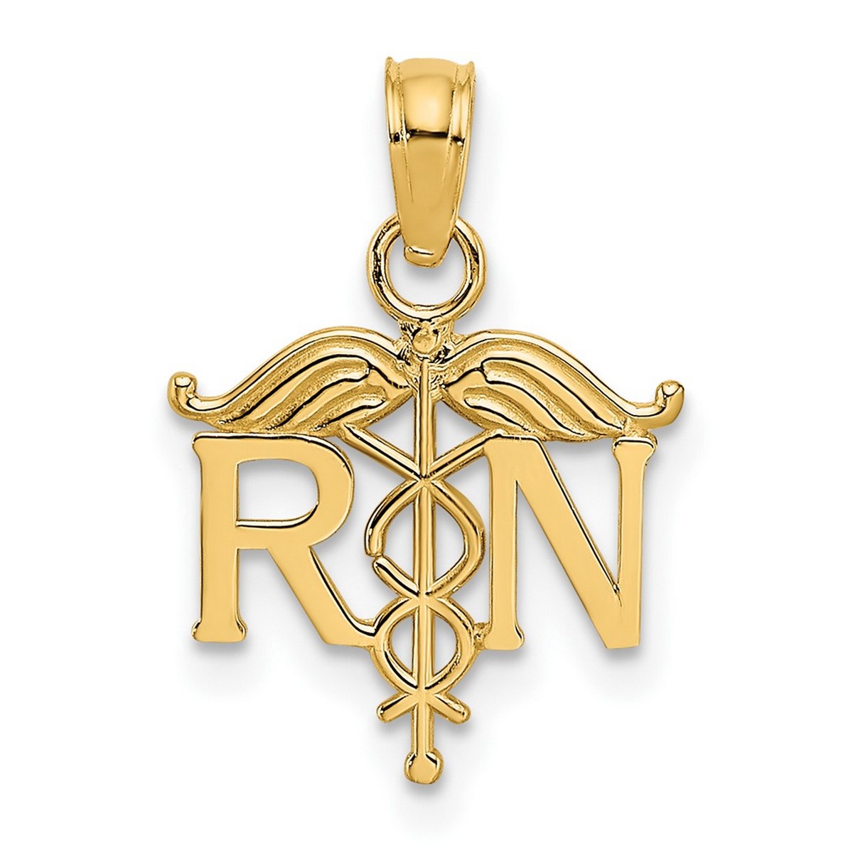 10k Gold Registered RN Nurse Caduseus Pendant Necklace 20x14mm Wide ...