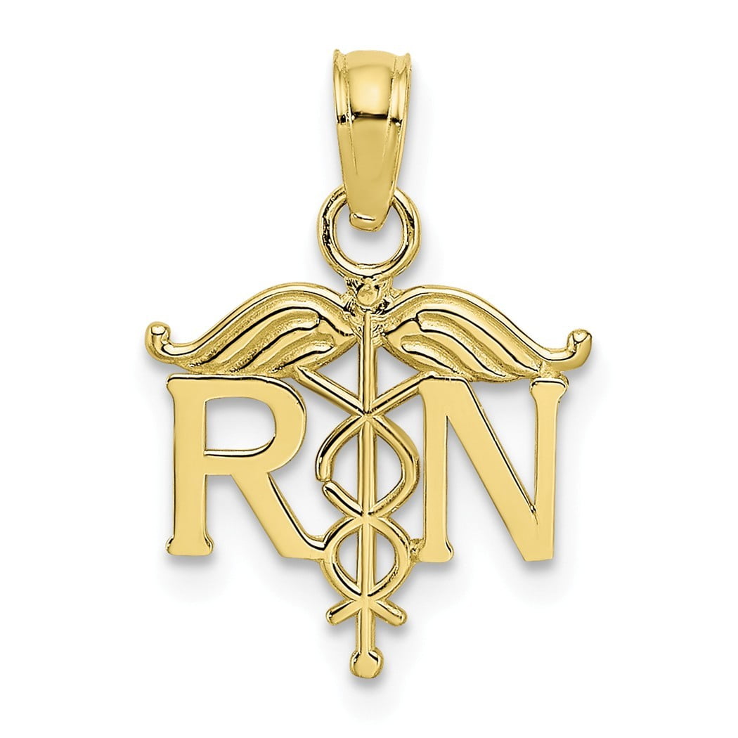 10k Gold Registered RN Nurse Caduseus Pendant Necklace Measures 20x14mm ...