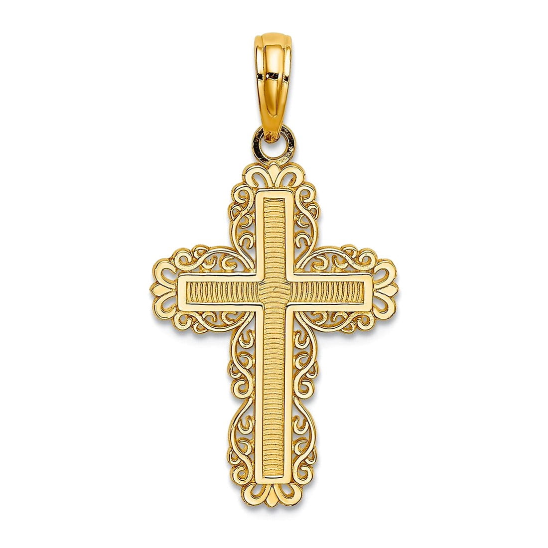 10k Gold Religious Faith Cross With Lace Trim Border 25.9x15mm Wide ...