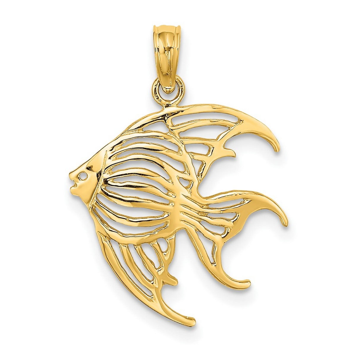 10k Gold Religious Guardian Angelfish Cut out Charm Pendant Necklace 22 ...