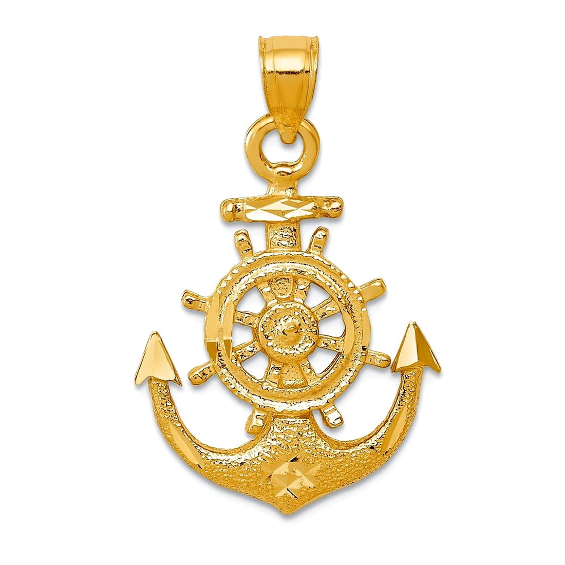 10k Solid Yellow Gold Satin Sparkle-Cut Nautical Ship Mariner Anchor ...