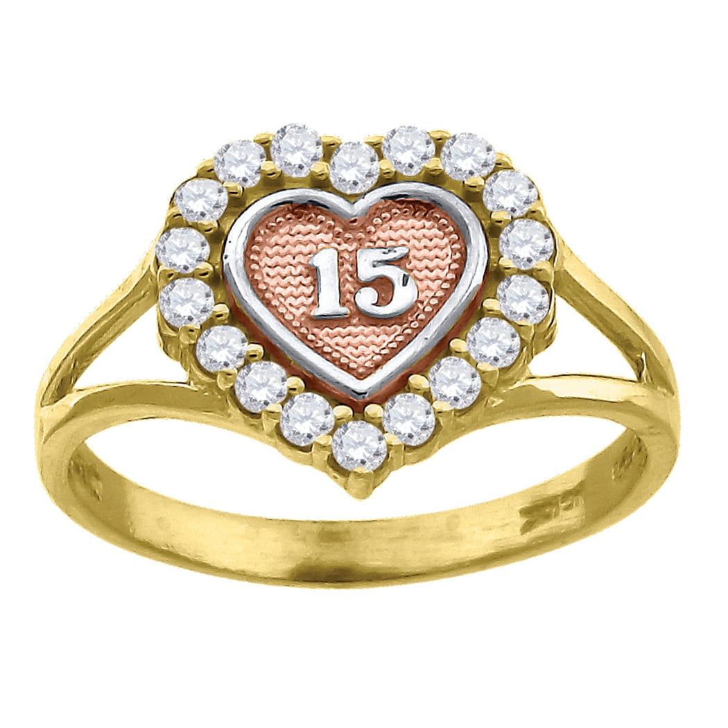 10k Gold Tri color CZ Cubic Zirconia Simulated Diamond Teen 15 Anos ...