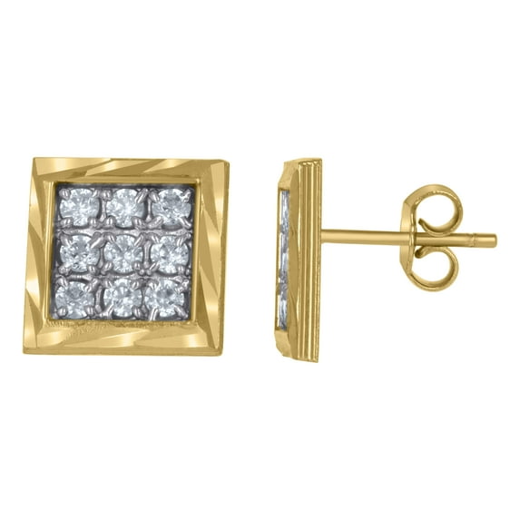 10k Gold Two-Tone CZ Mens Dc Square 11mm Push Back Studs - Walmart.com