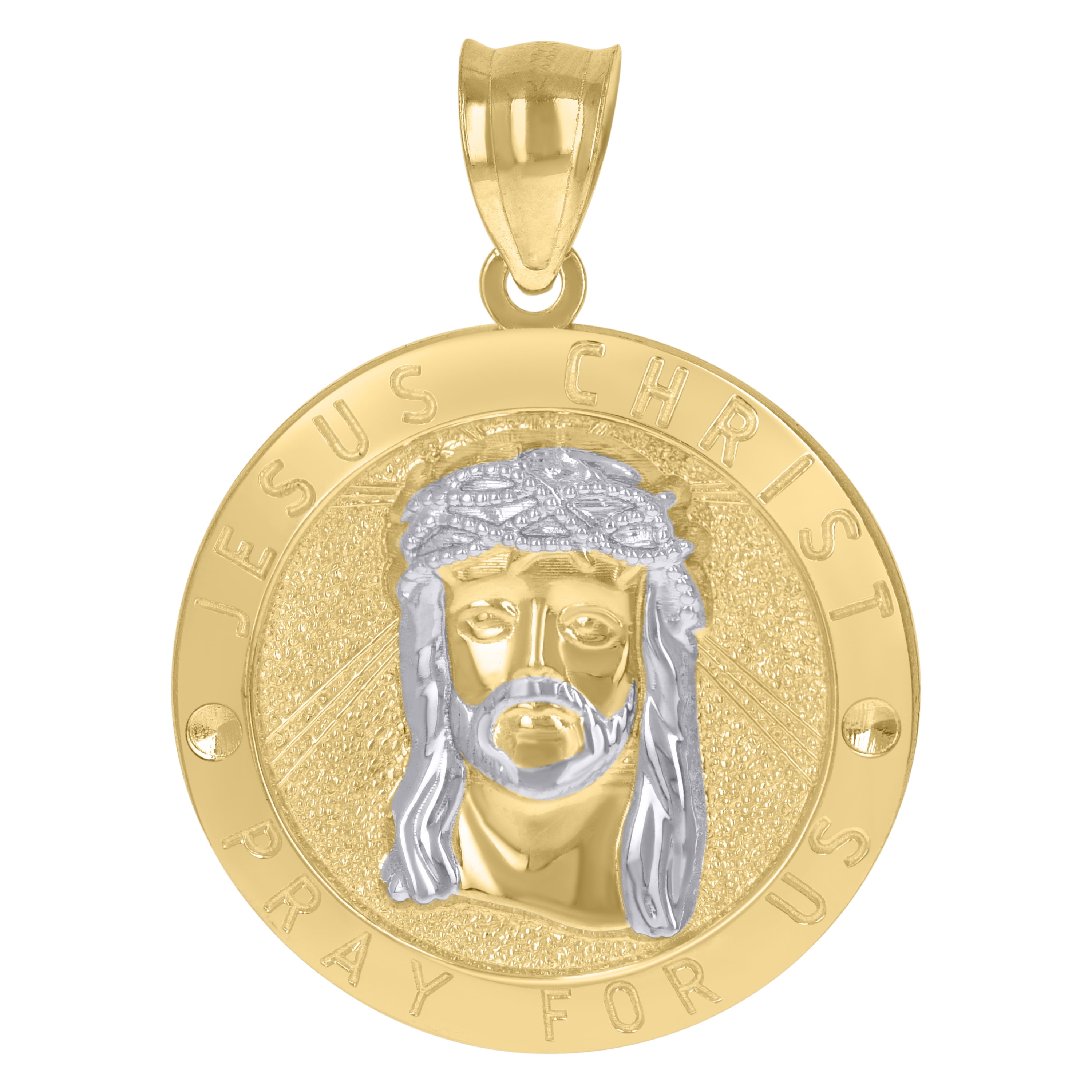10k Gold Two-Tone Unisex Jesus Christ Pray For Us Religious Medallion ...