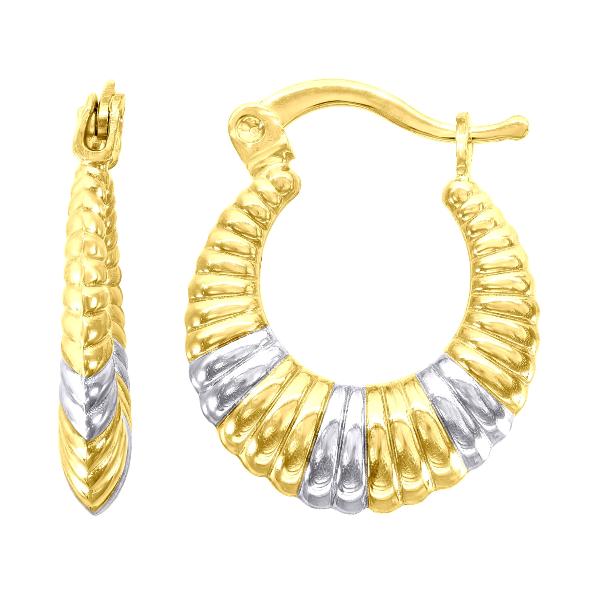 10k Gold Two-Tone Womens Shrimp 14.4mm Hinged Hoops Huggies - Walmart.com