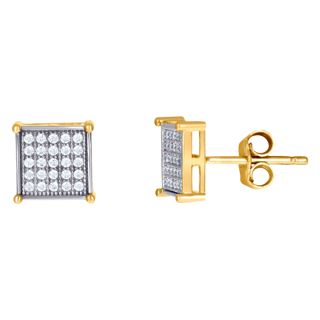 10k Gold Two tone CZ Simulated Diamond Mens Square Push Back Stud 15 ...