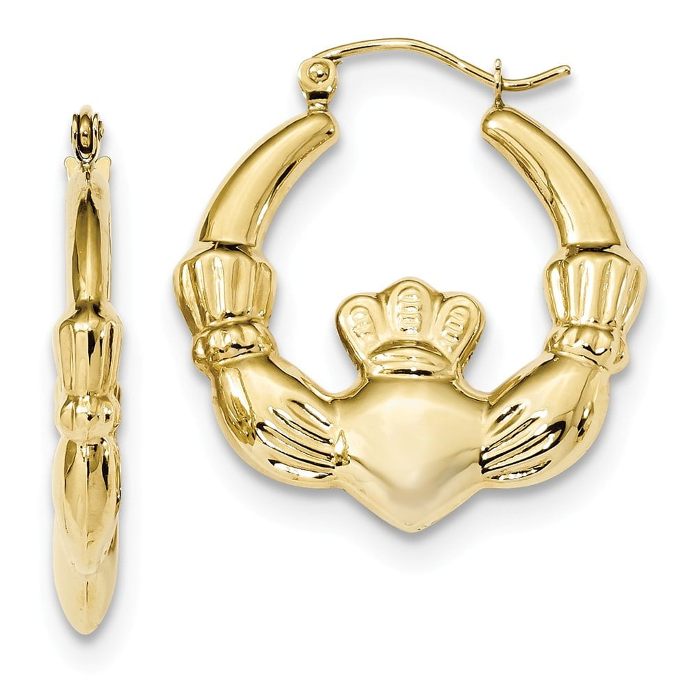 10k Polished Claddagh Hoop Earrings - 2.5 Grams - Measures 27.18x25 ...
