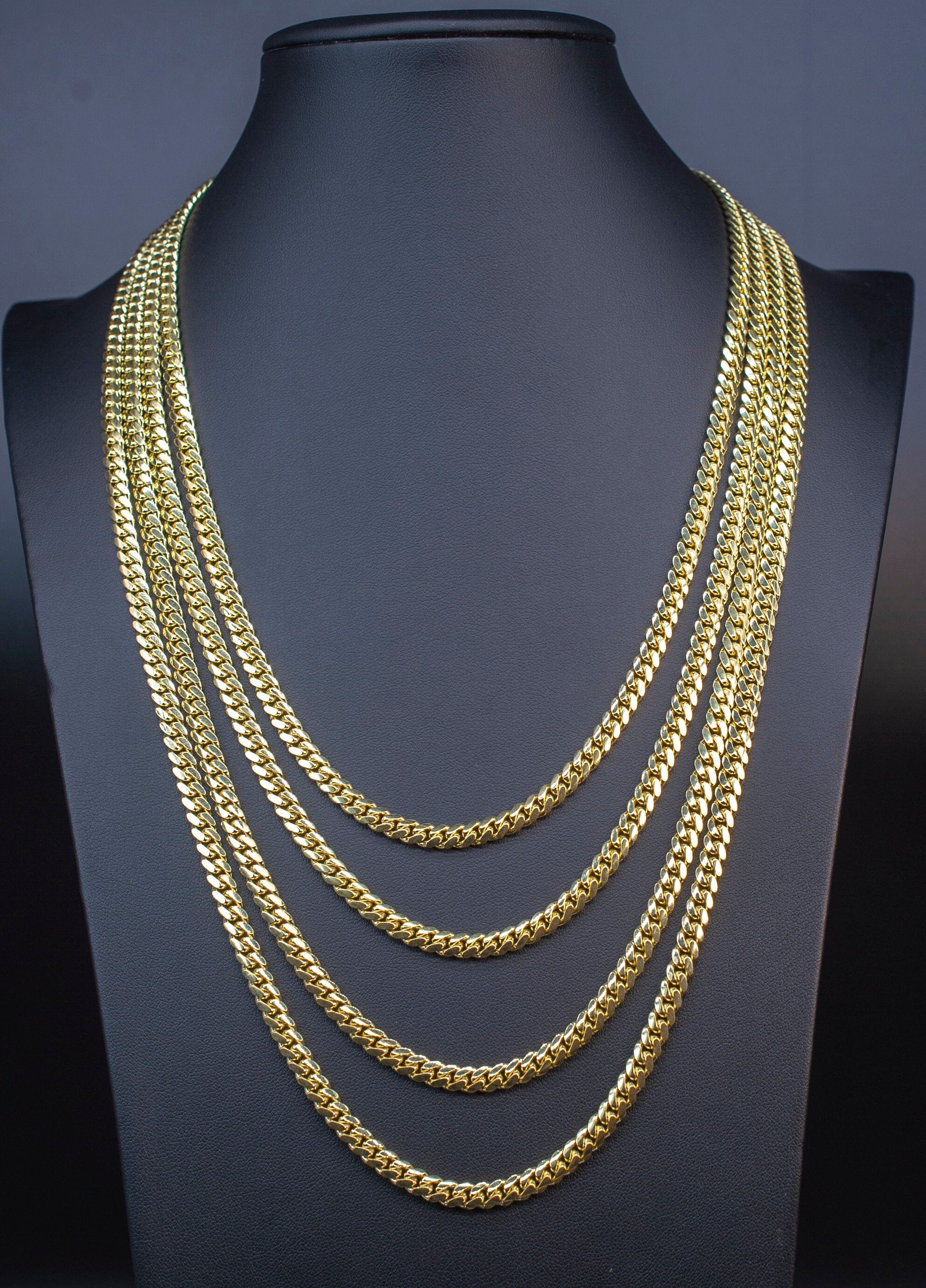 10k Real Gold Miami Cuban Link Chain Necklace, 5mm Real 10K Yellow Gold ...