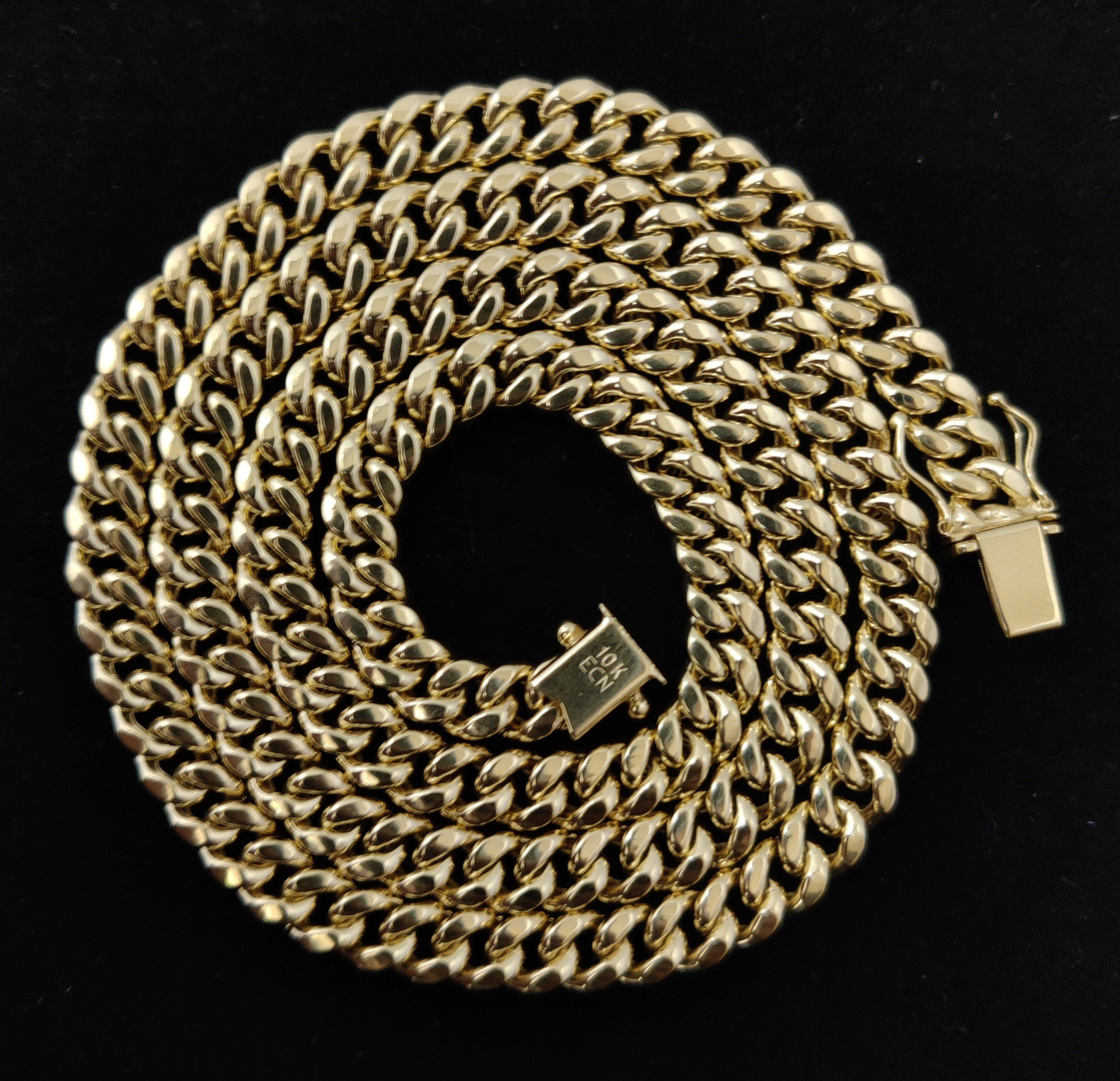 10k Real Gold Miami Cuban Link Chain Necklace 6.7mm 24 Inches Real 10K ...
