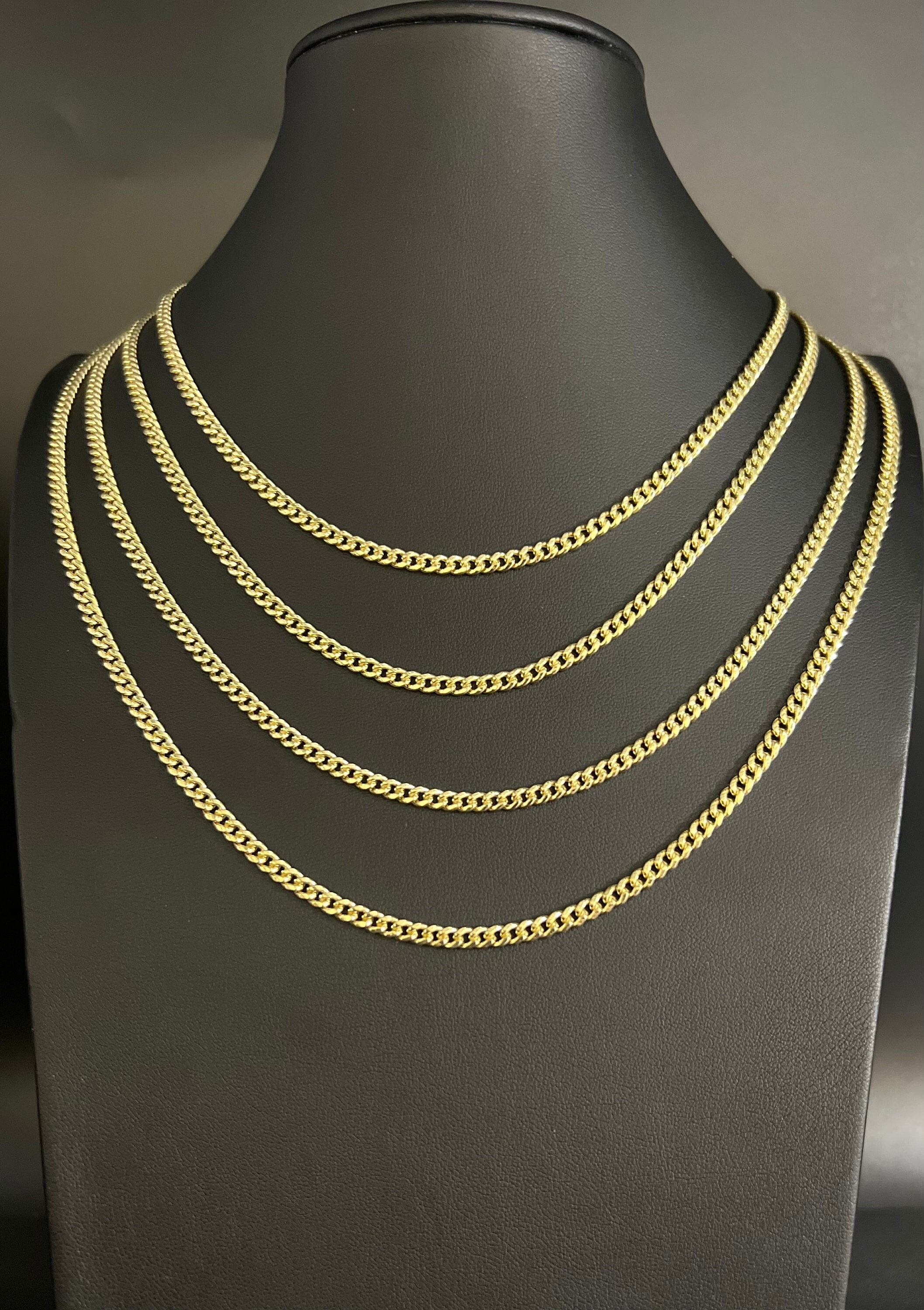 10k Real Gold Miami Cuban Link Chain Necklace and Bracelet 3.8 mm Real ...