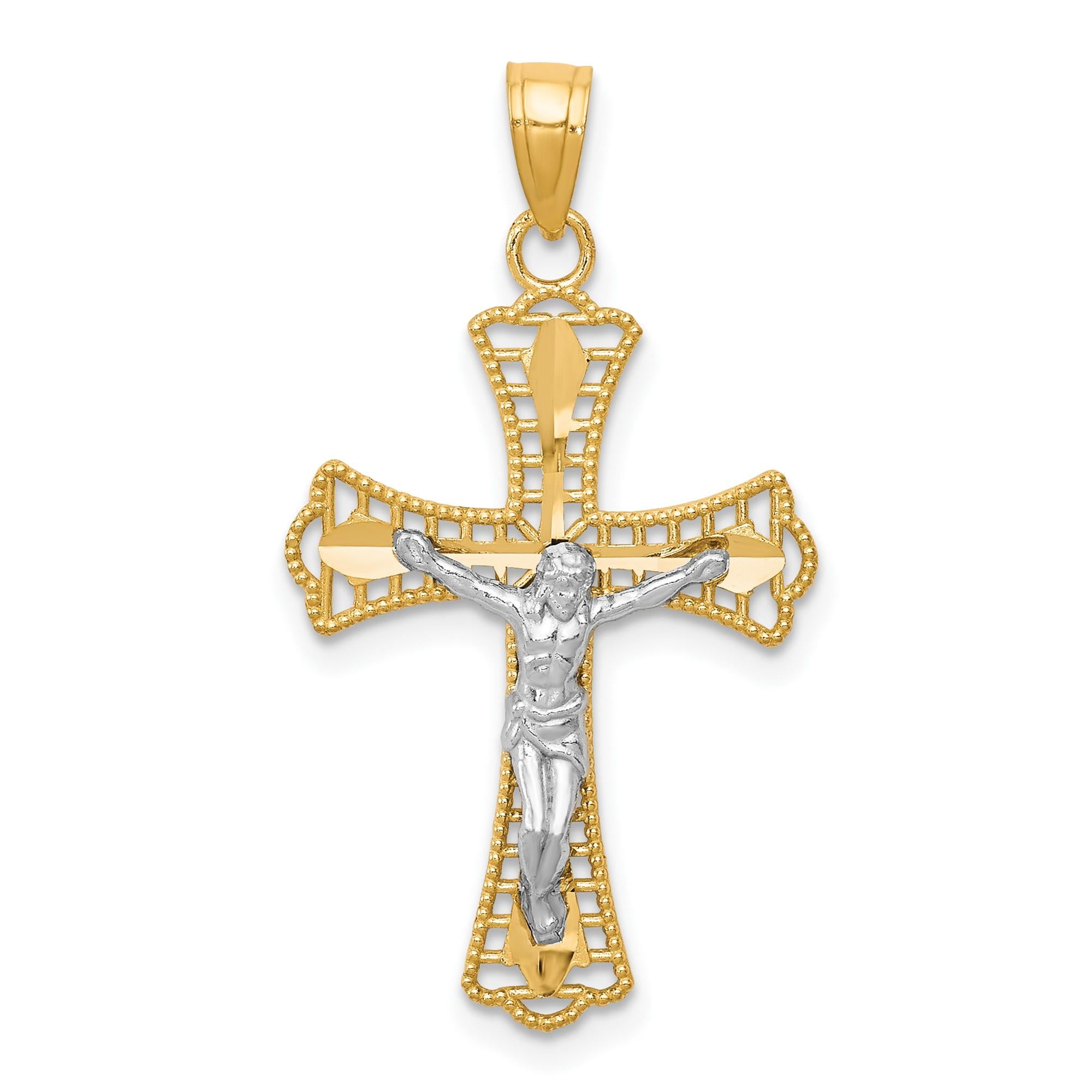 10k Two-Tone Gold Crucifix Cross Pendant with Rhodium Trim, Jewelry ...