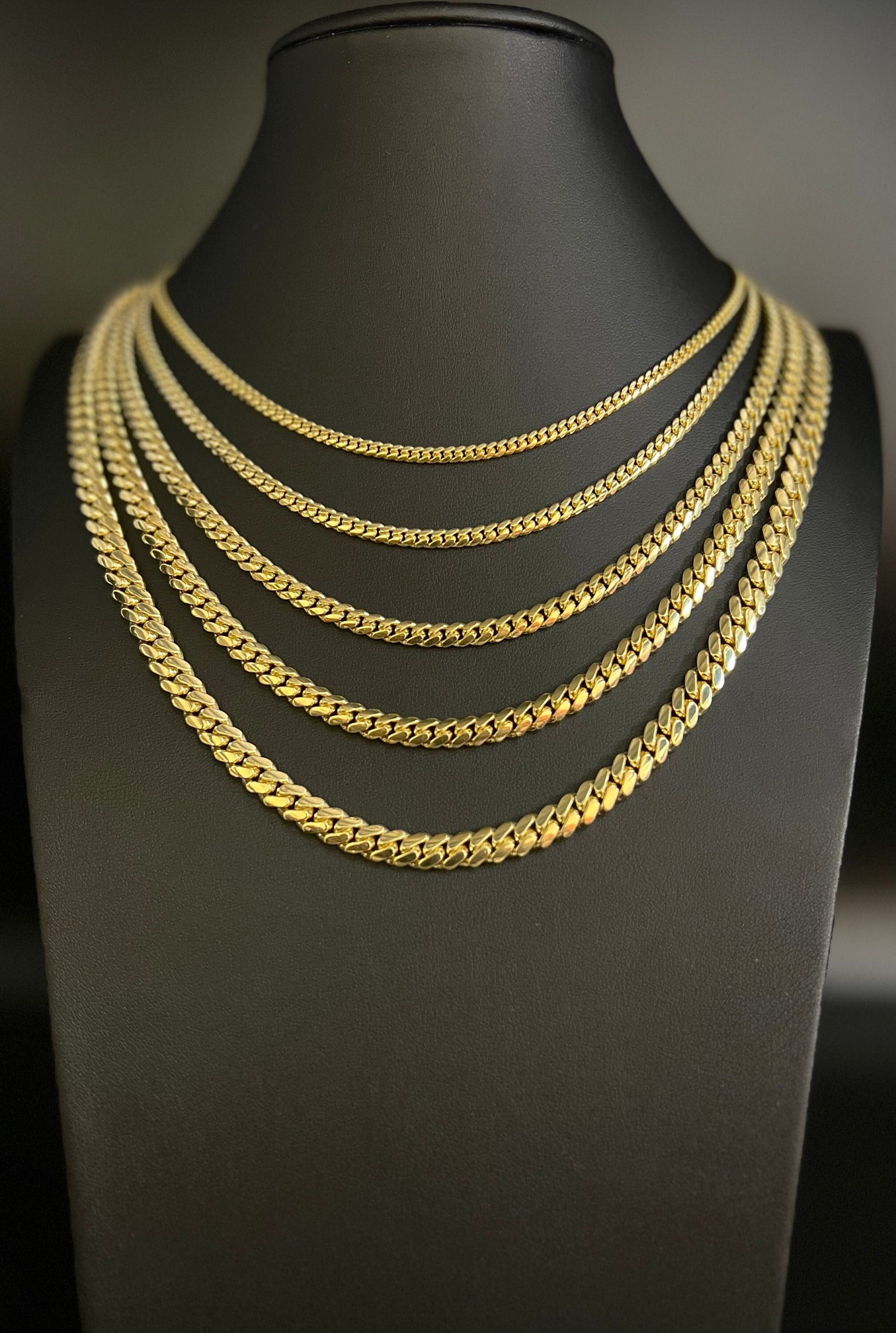 10k Real SOLID Gold Miami Cuban Link Chain Necklace 2mm - 7mm, Real 10K Yellow Gold,Man Gold ...
