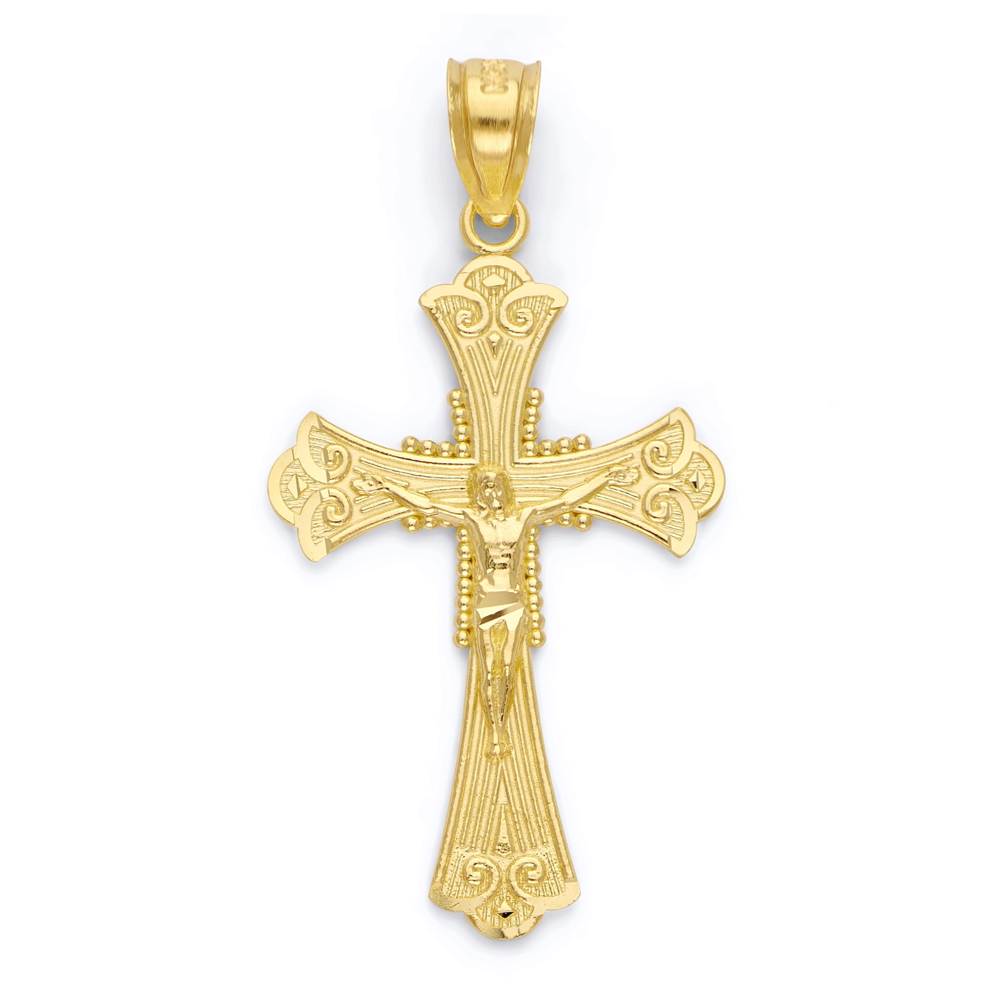 Golden Fire Solid 10k Gold Intricate Crucifix - Religious Gifts for ...