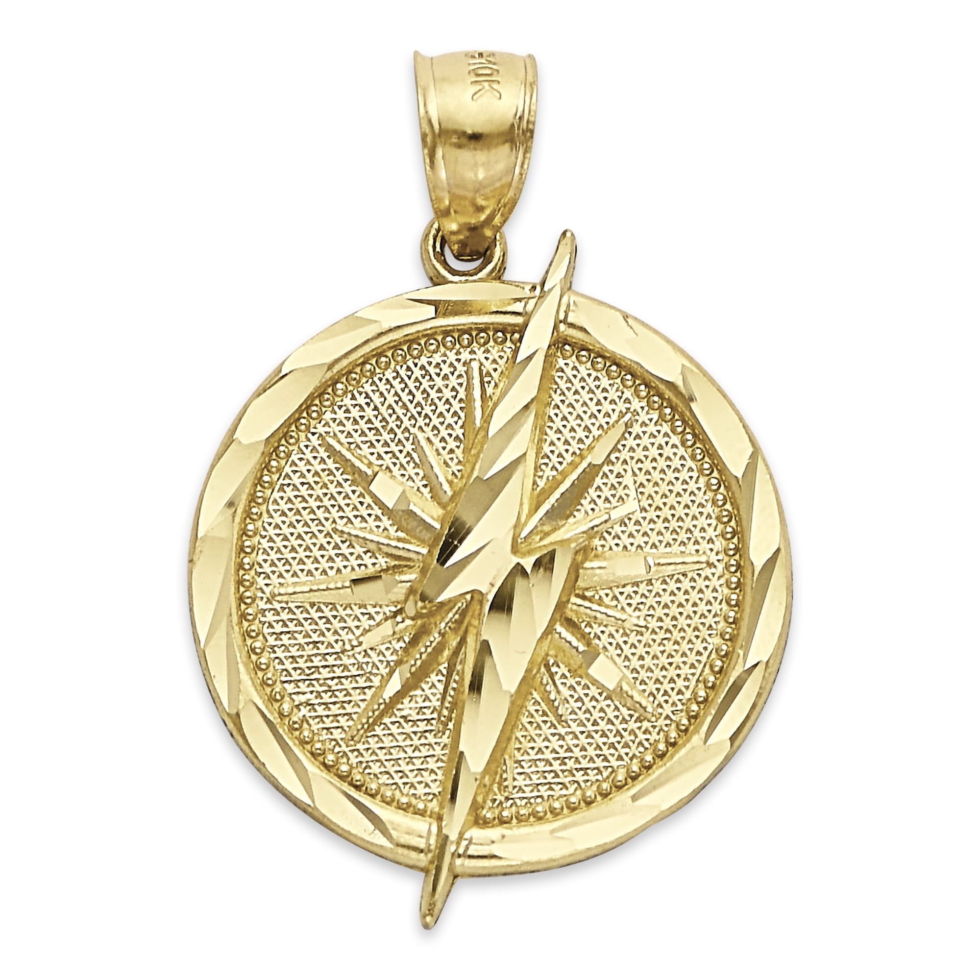 Golden Fire Solid 10k Gold Lightning Bolt Medal - Diamond Cut Charm for ...