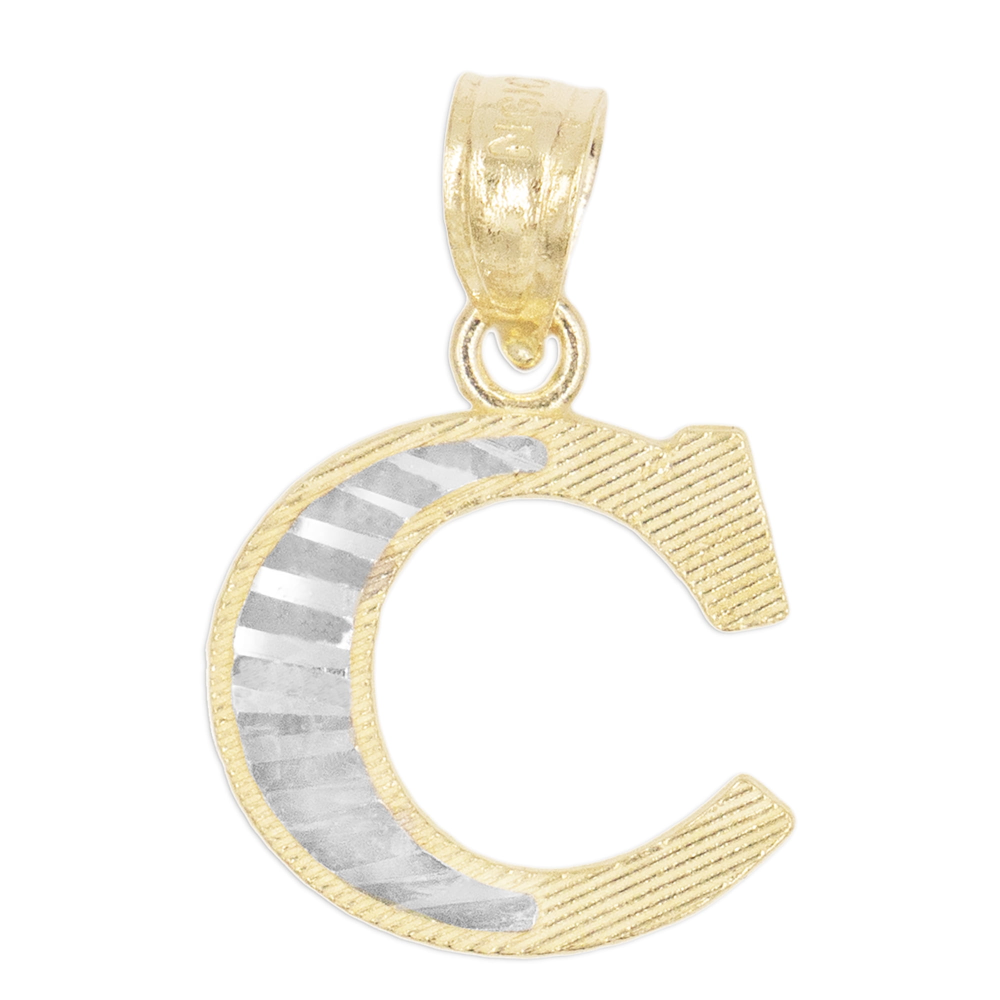 10k Real Solid Gold Two Tone C Initial Pendant with Diamond Cut Finish ...