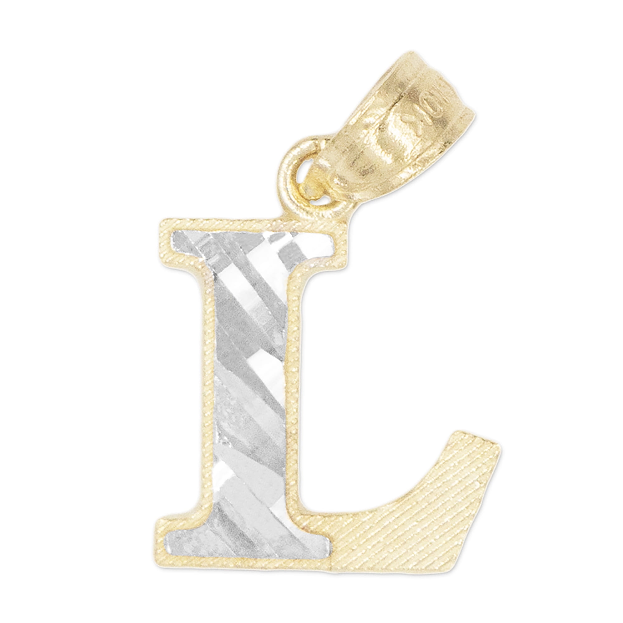 10k Real Solid Gold Two Tone L Initial Pendant with Diamond Cut Finish ...