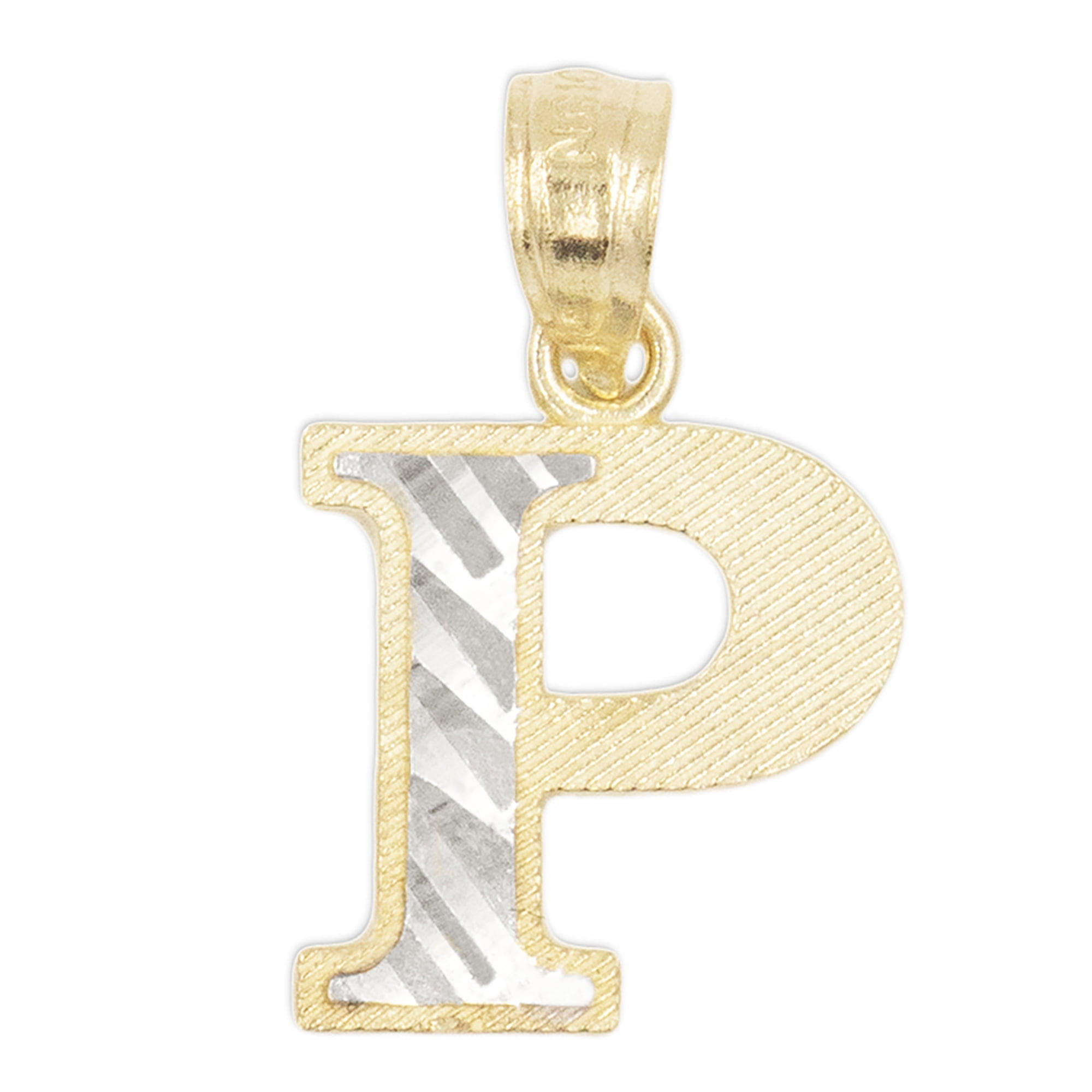 10k Real Solid Gold Two Tone P Initial Pendant with Diamond Cut Finish ...