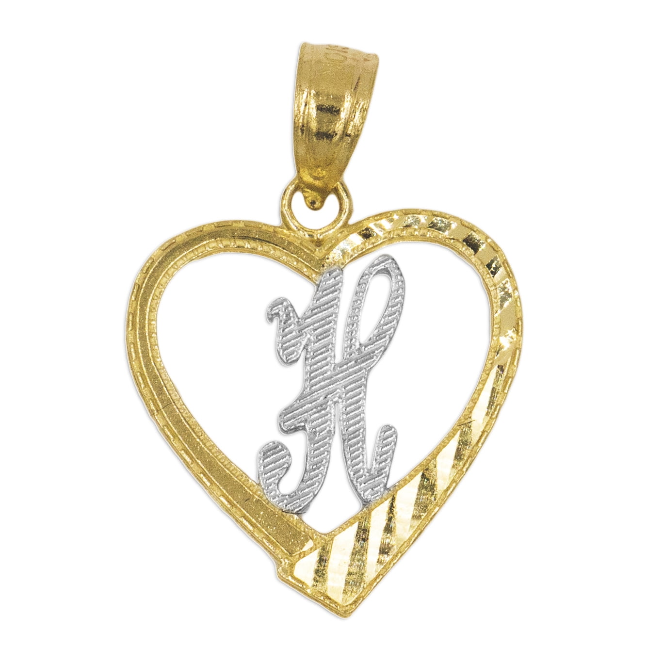 10k Real Solid Two Tone Gold Heart Initial Pendant with Letter H for ...