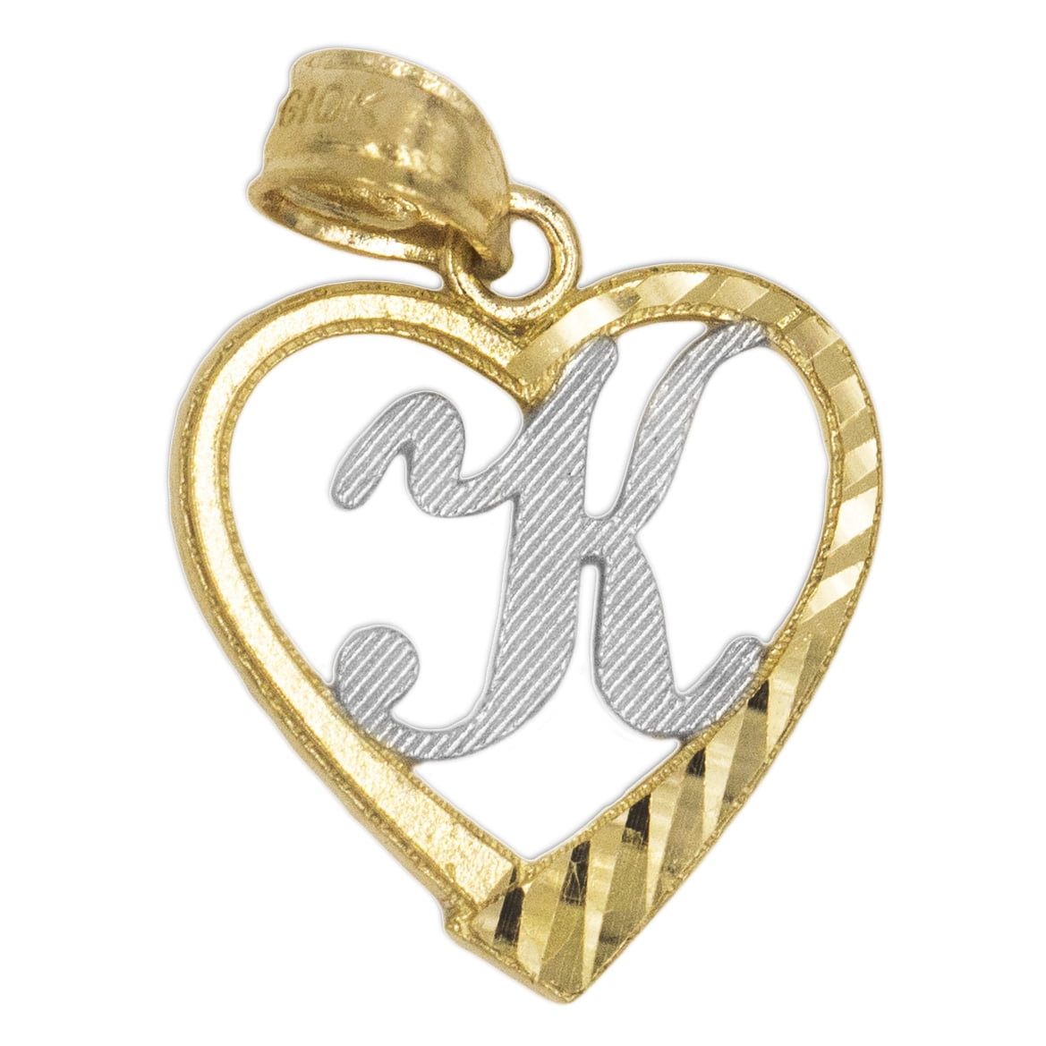 10k Real Solid Two Tone Gold Heart Initial Pendant with Letter K, Box ...