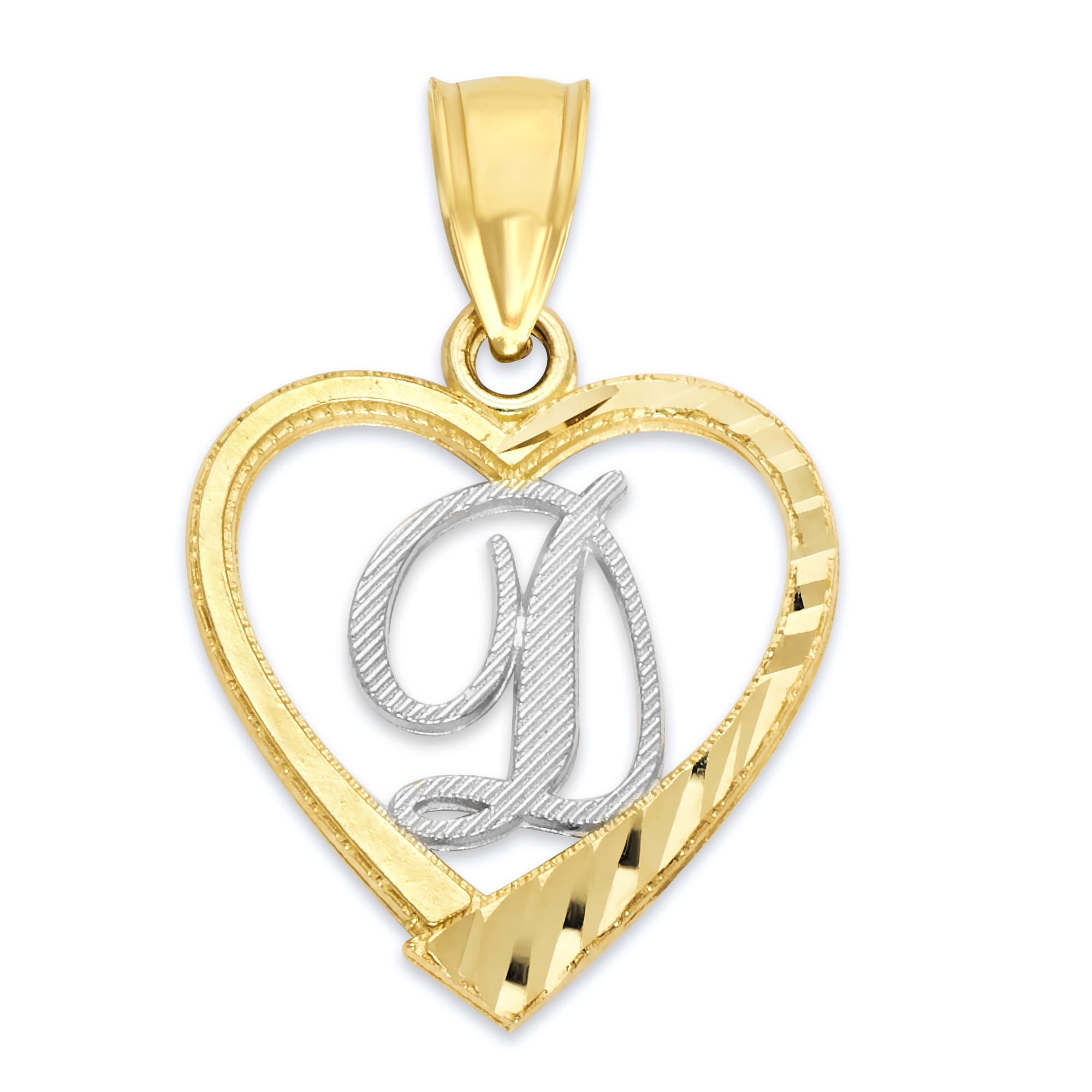 10k Real Solid Two Tone Gold Heart Necklace (Letter D) with 20" Rolo ...