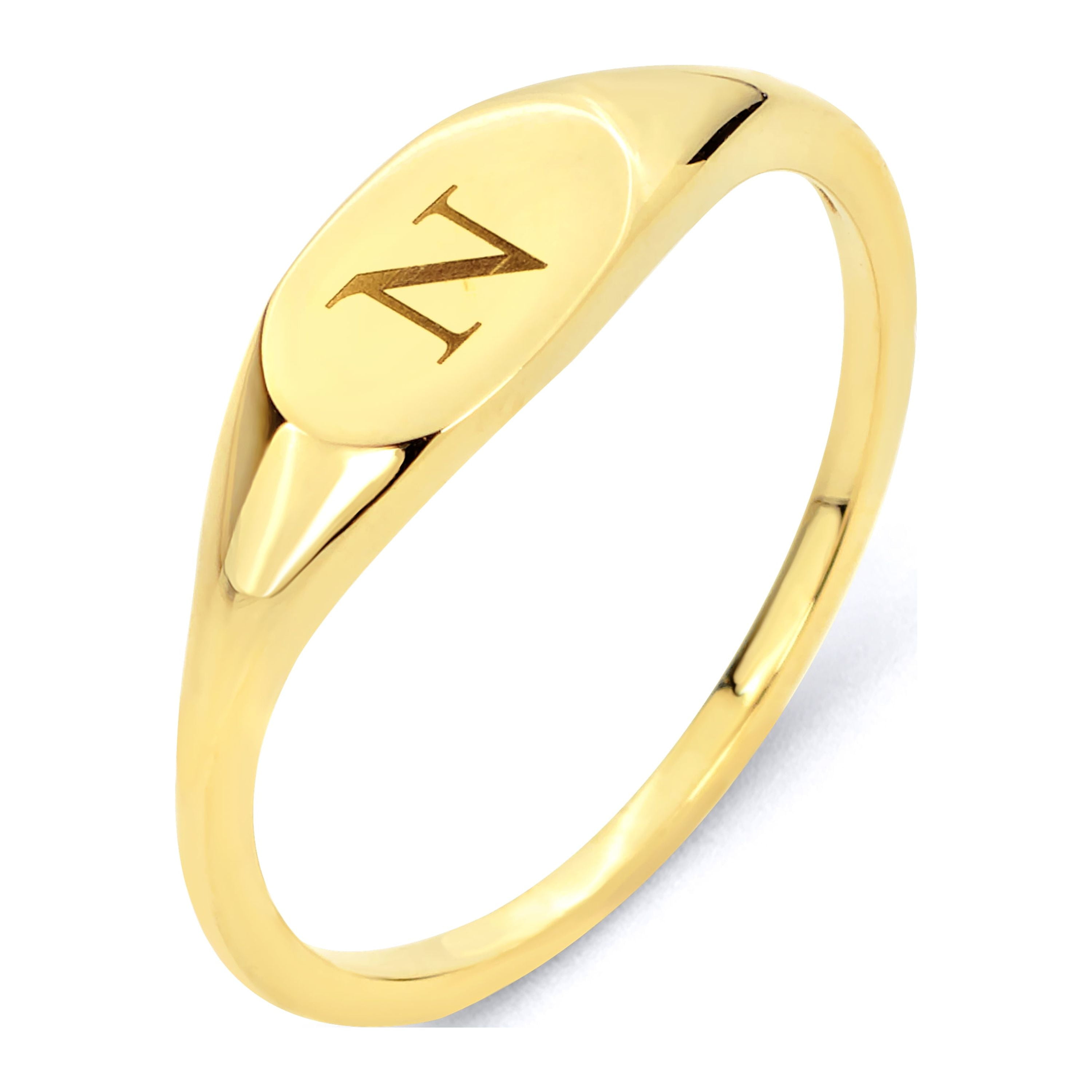 10k Real Solid Yellow Gold Initial Signet Stacking Ring, Personalized ...
