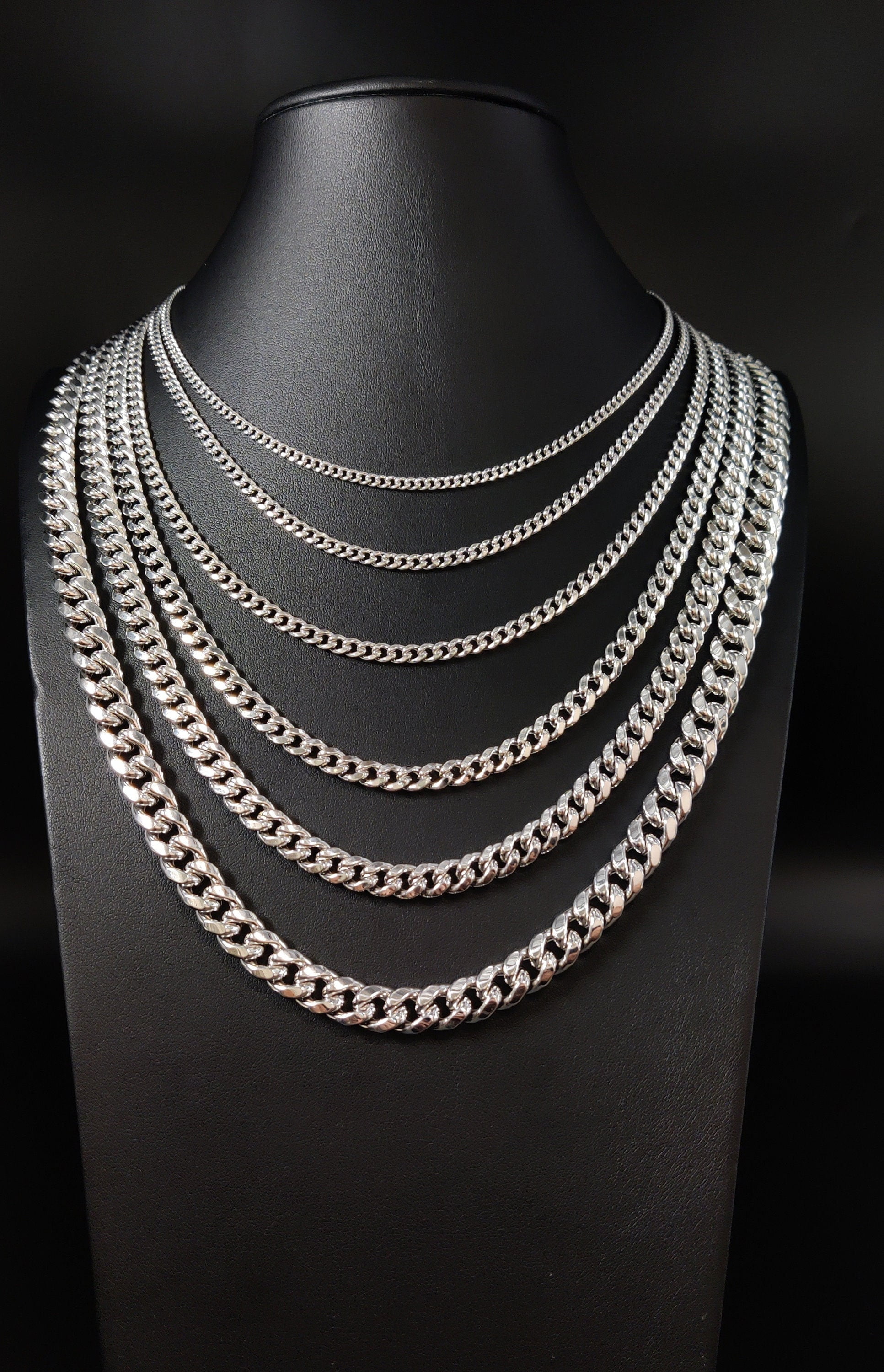 10k Real White Gold Miami Cuban Link Chain Necklace,3mm-9.4mm 10K White ...