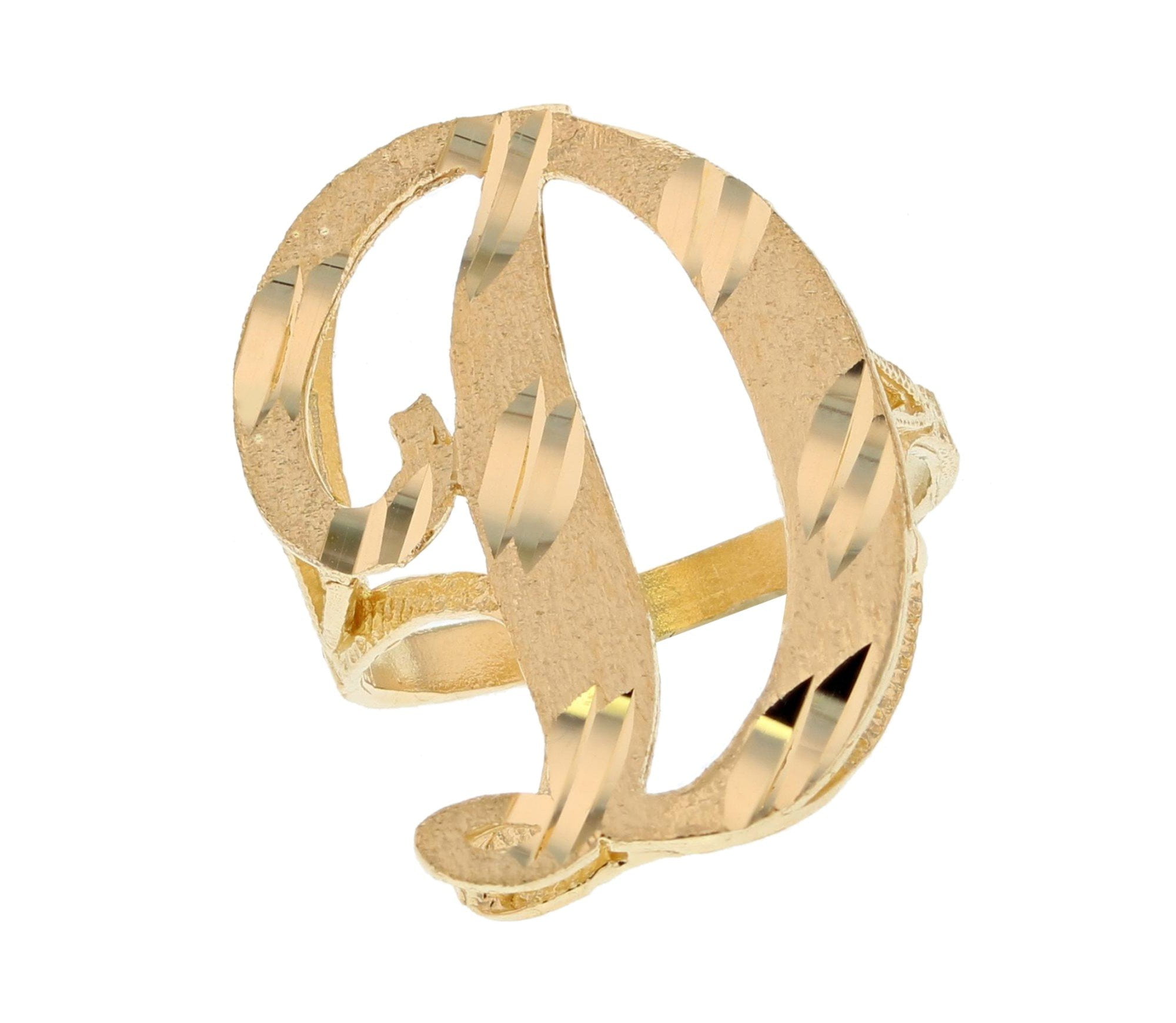 10k Real Yellow Gold Ladies Tendy Chic Diamond Cut Cursive Inital ...