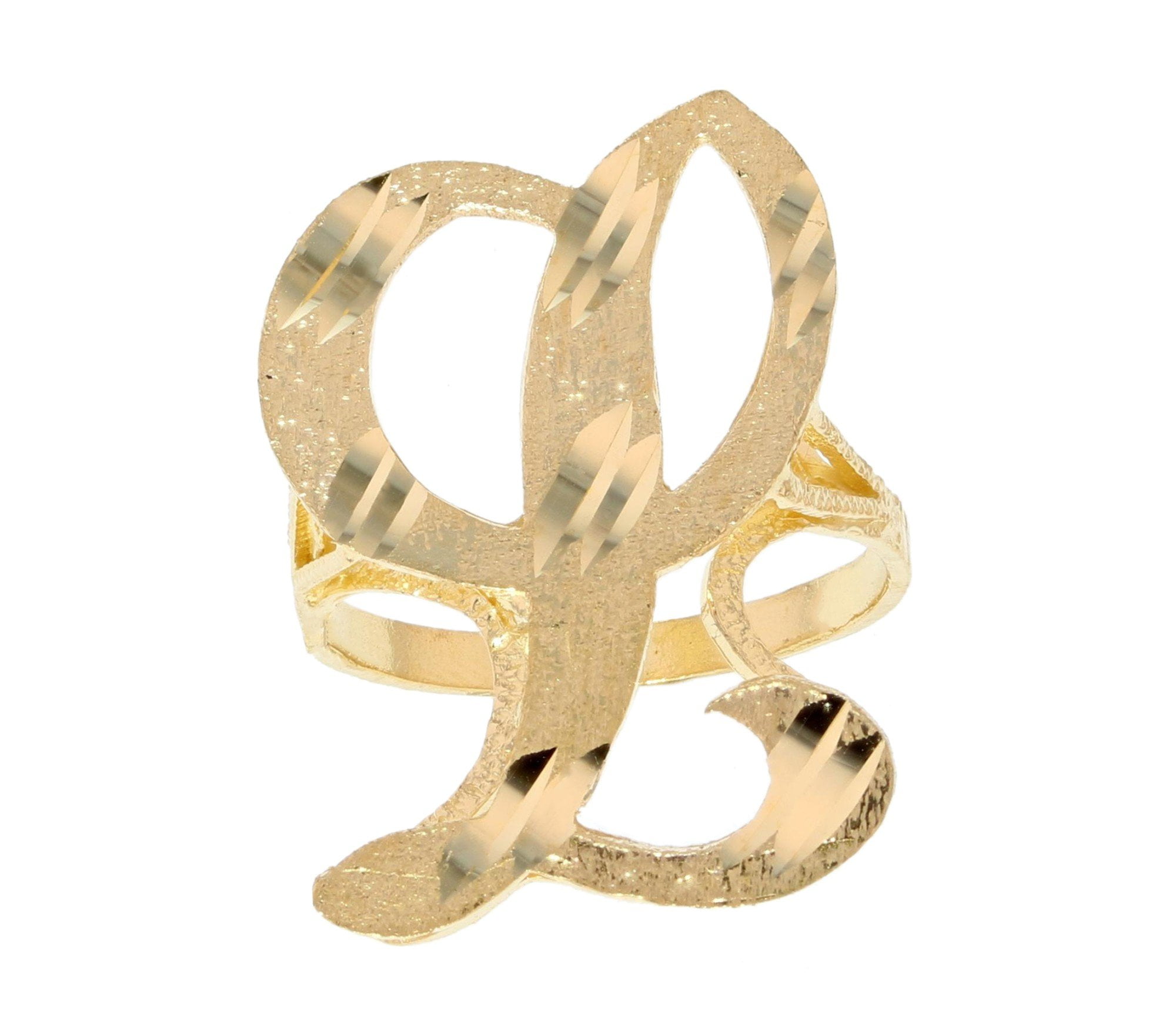 10k Real Yellow Gold Ladies Tendy Chic Diamond Cut Cursive Inital ...