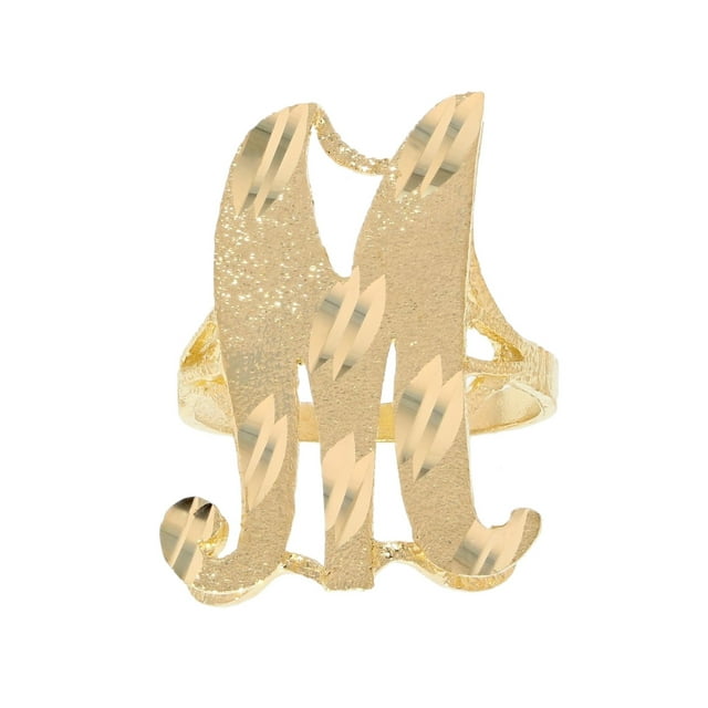 10k Real Yellow Gold Ladies Tendy Chic Diamond Cut Cursive Inital ...
