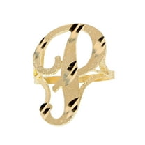 10k Real Yellow Gold Ladies Tendy Chic Diamond Cut Cursive Inital ...