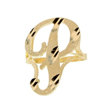 10k Real Yellow Gold Ladies Tendy Chic Diamond Cut Cursive Inital ...