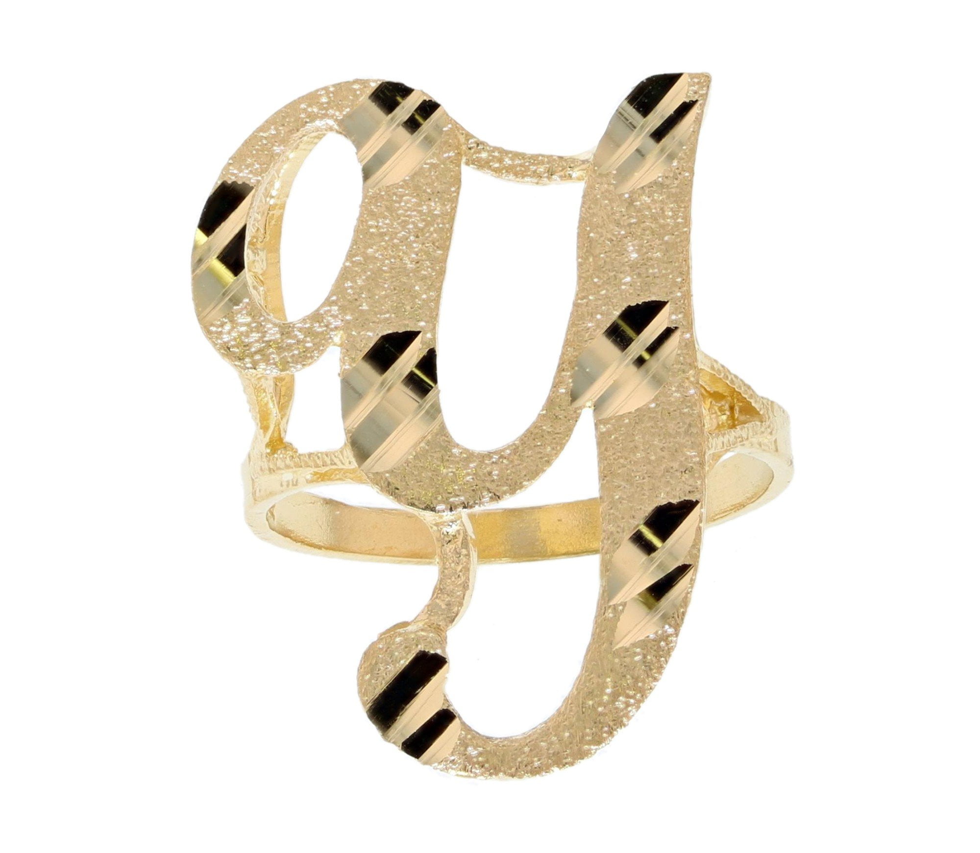 10k Real Yellow Gold Ladies Tendy Chic Diamond Cut Cursive Inital ...