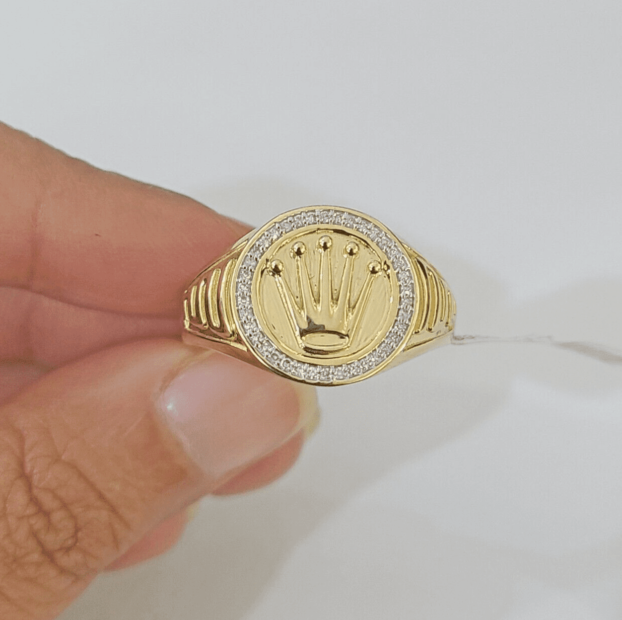 10k Real yellow Gold Diamond Crown Ring men casual Circular ring ...