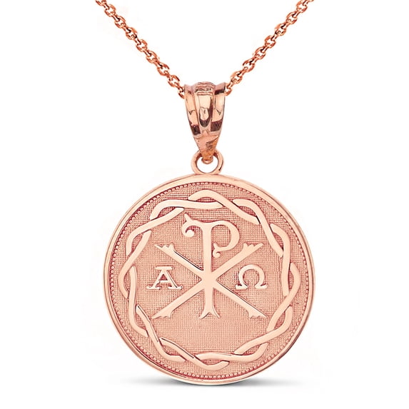 10k Rose Christian Chi Rho Alpha and Omega Symbol Beaded Medallion ...